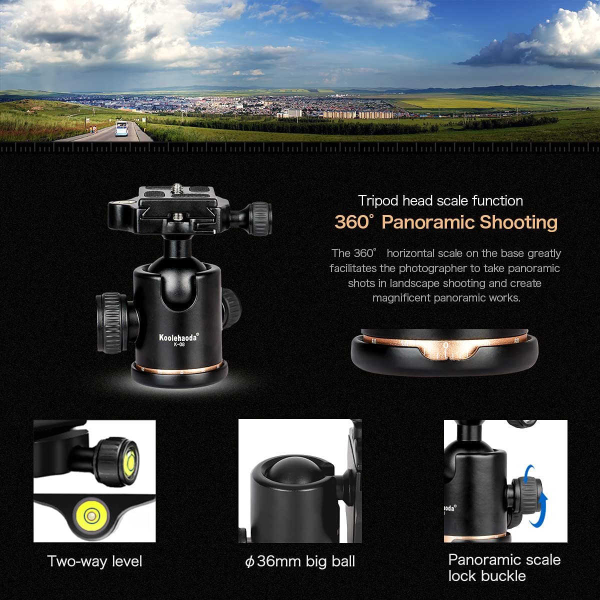 Koolehaoda 61.5" Portable Camera Tripod Compact Aluminium Tripod Monopod with 360 Degree Ball Head for SLR Camera, Max Load 15kg