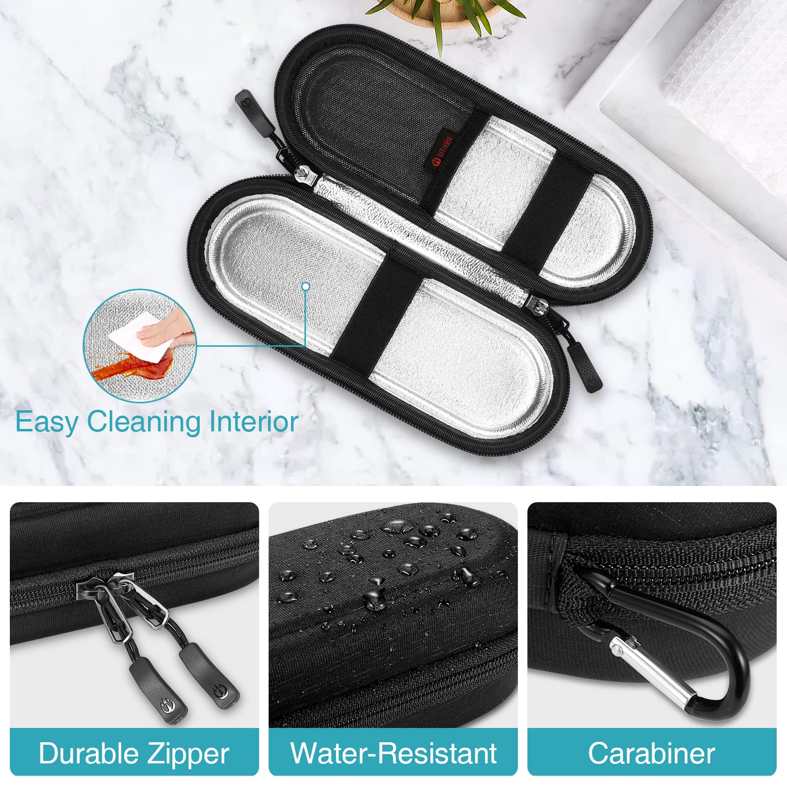 SITHON Hard Shell Travel Case for Oral-B/Oral-B Pro Smartseries/Philips Sonicare Protective Clean Electric Toothbrush, Protective Shockproof Storage Carrying Case with Carabiner and Handle, Black