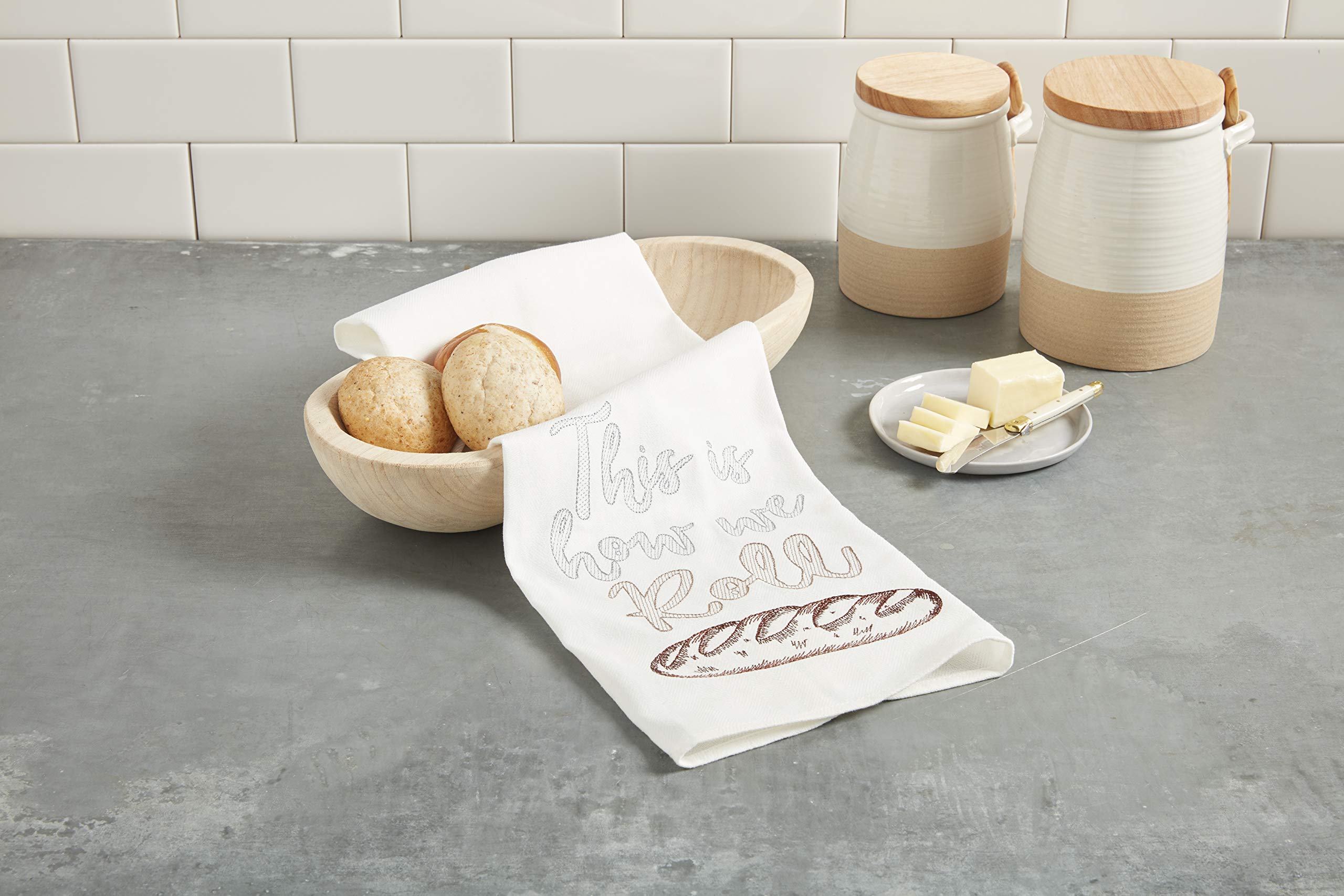 Mud Pie Paulownia Bread Bowl and Towel Set, 2 1/2" x 16" 26" x 16 1/2", Tan