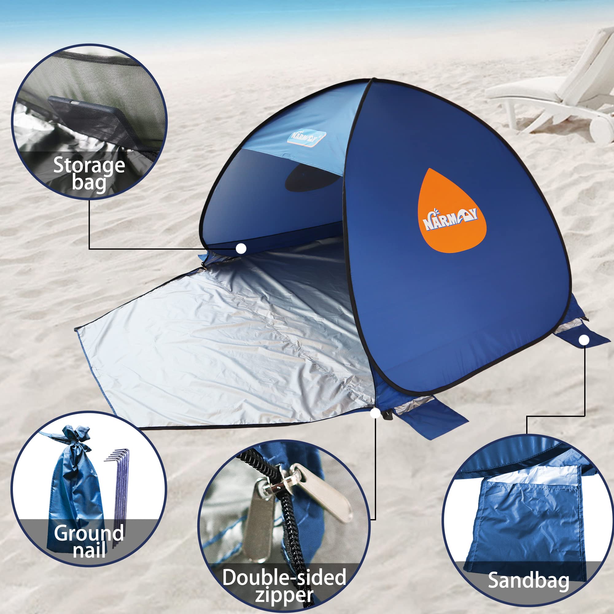 NARMAY® Camping Tent, Pop Up Beach Tent, Portable Sun Shelter for 3-4 Person with UPF 50+ UV Protection