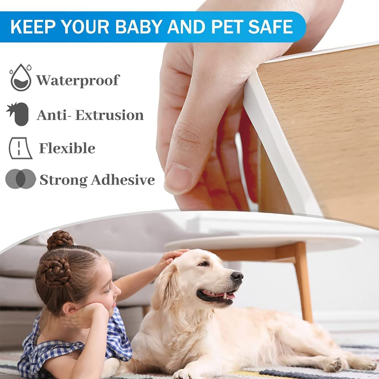 U-Shape Edge Banding,Soft Silica Gel Self Adhesive Veneer Edge Banding,Edge Bumper Guards,Collapsible Edge Protector,Counter Edging for Cabinet Repair,Furniture Protection (White,U9mm*3m)
