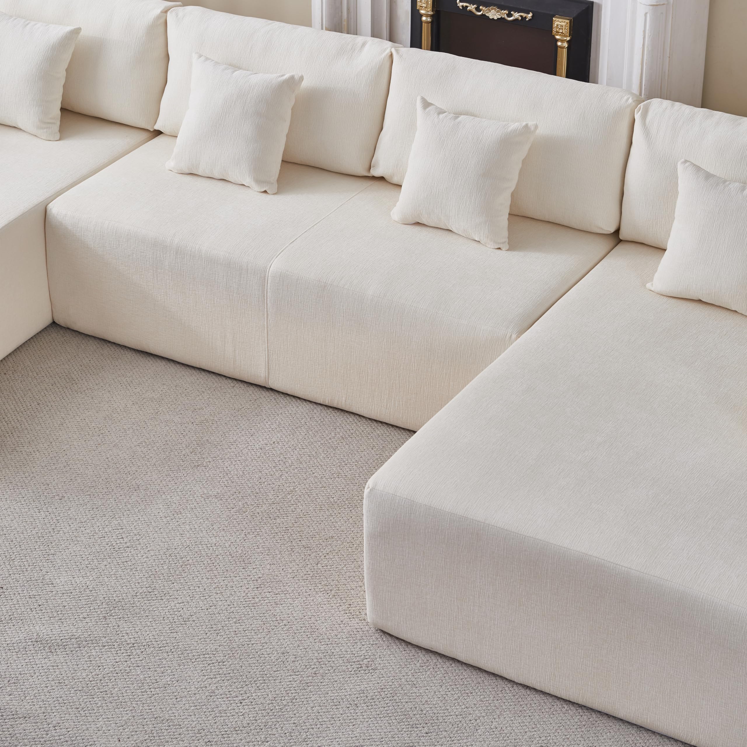U-Shaped Modular Sectional Sofa - Oversized Convertible U Shaped Sofa Couch with Plush Cushions, Comfy Modular Sofa Couch for Living Room, Modern U Shaped Sectional Sofa (Beige)