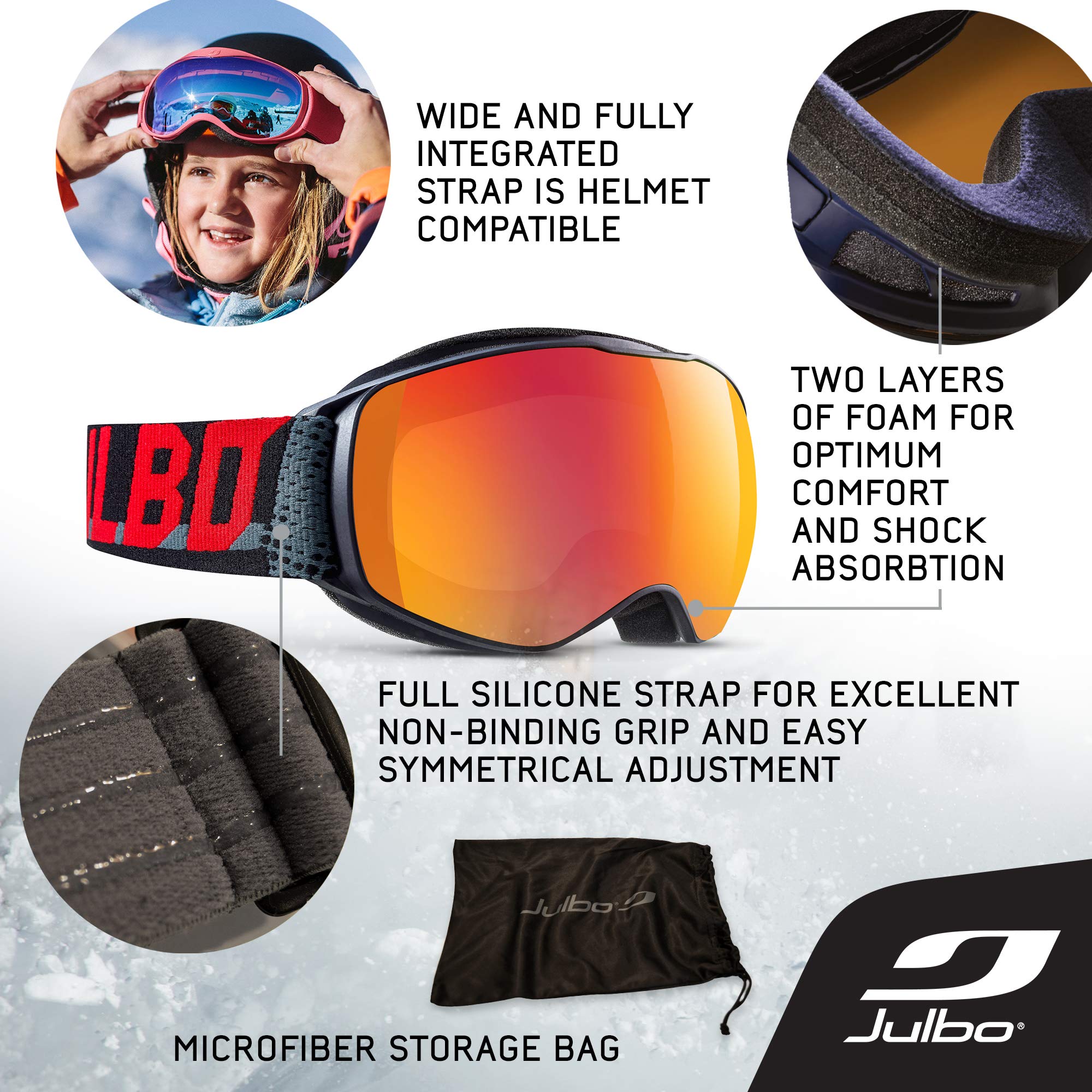 Julbo Echo Youth Goggles, Black/Gray/Read Frame - Spectron 3 Orange Lens w/Red Mirror