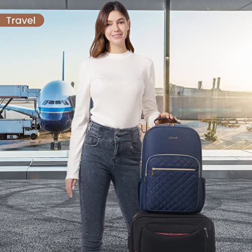 LOVEVOOK Laptop Backpack for Women, Quilted Business Travel 15.6-inch Computer Bag, Doctor Nurse Backpack Purse for Work, Navy