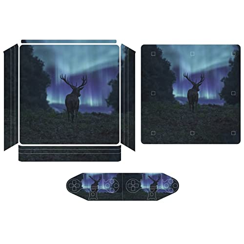 Red Deer Stag Stunning Northern Lights Sticker for P-S4 Controller Full Protective Skin Cover Design Wrap Decal Sticker Compatible with P-S4 Print