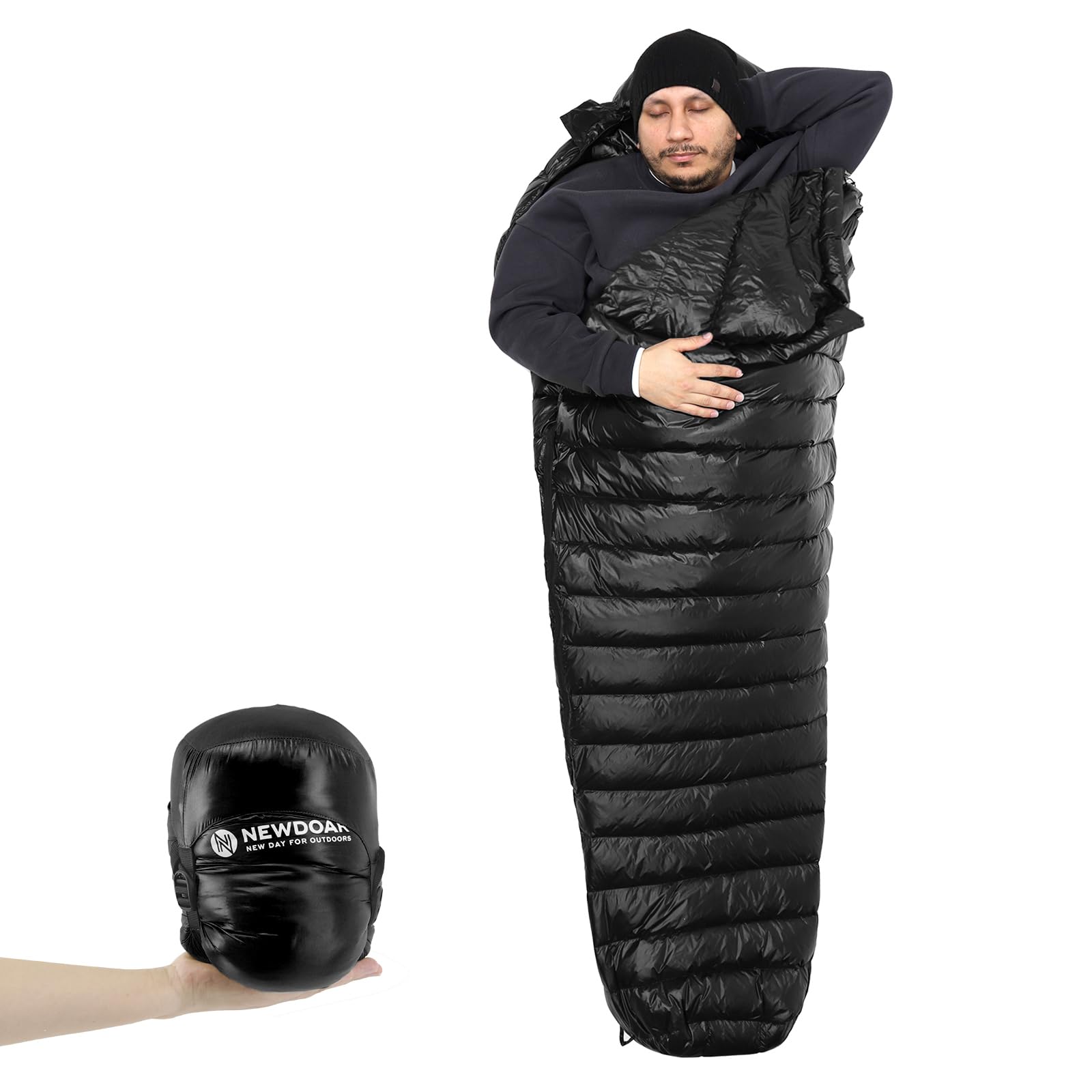NewDoar Urltra-Light Camping Sleeping Bag 800FP White Goose Down Spring Summer Outdoor Autumn Mummy Sleeping Bag for Hiking Tent (Goose Down Black Blue)