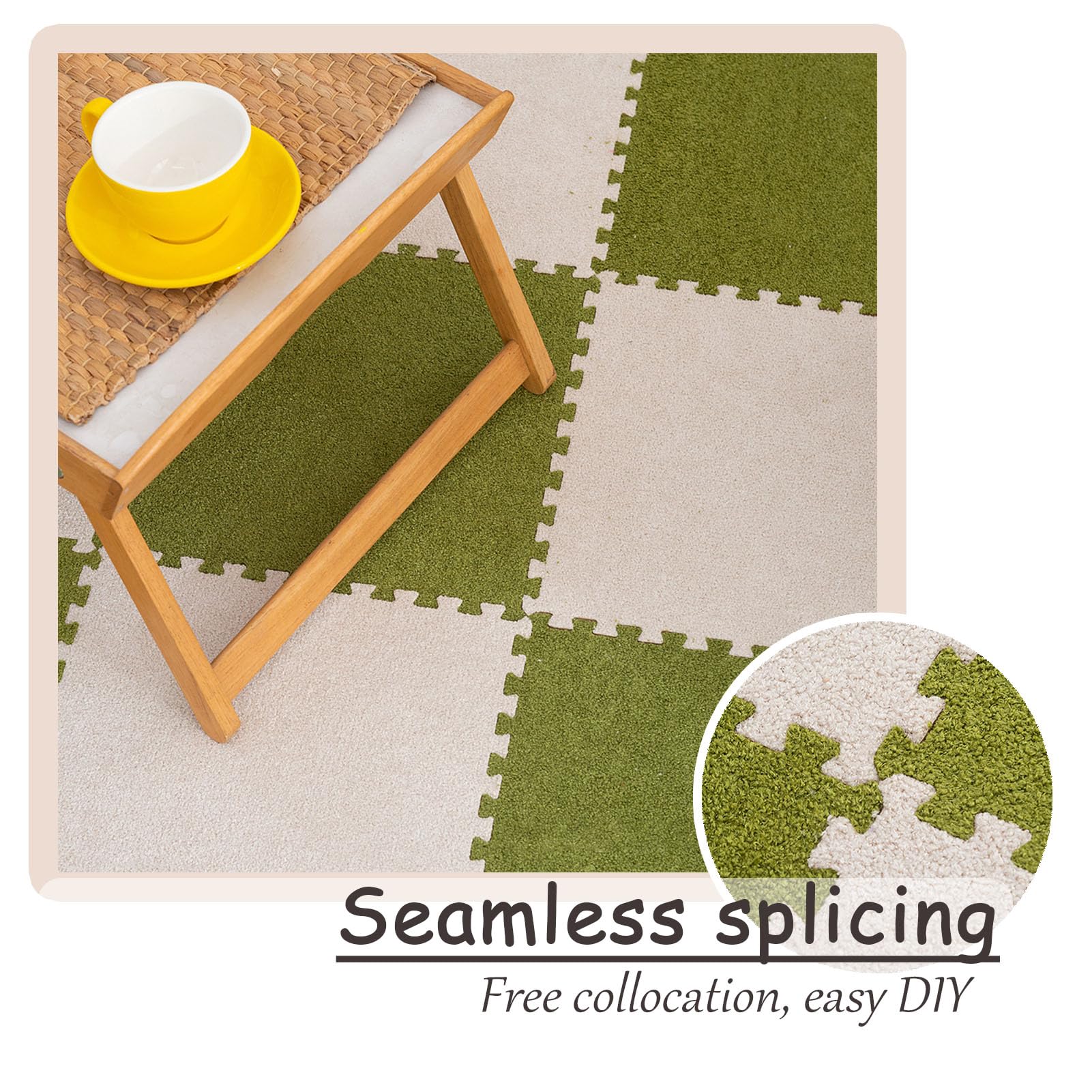 Interlocking Foam Mats,60 Pcs-60 Sq.ft. Plush Puzzle Floor Carpet Tiles,Fluffy Area Rugs,Exercise,Playroom,Bedroom,Parlor,12x12 Inch(Color:White+Light Grey)