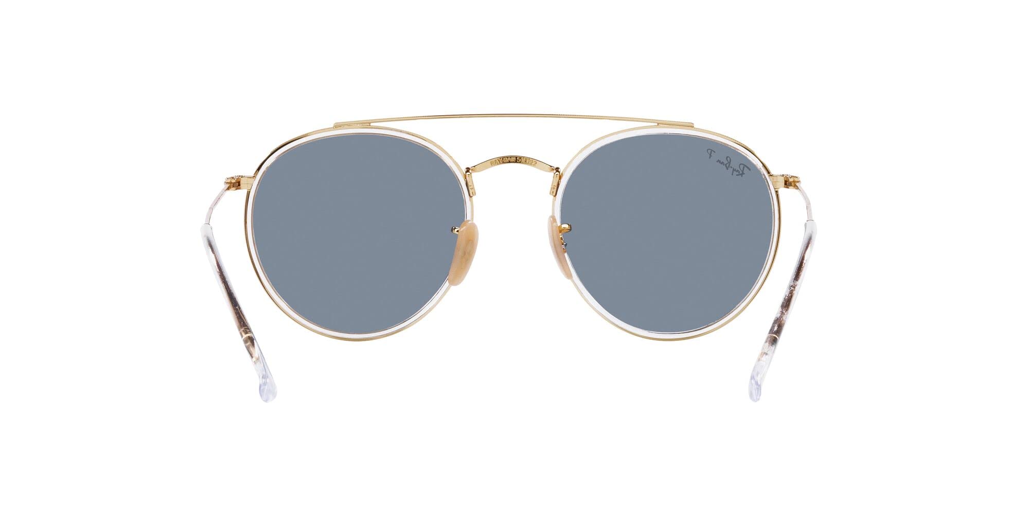 Ray-Ban RB3647N Double Bridge Round Sunglasses, Gold/Blue Polarized, 51 mm