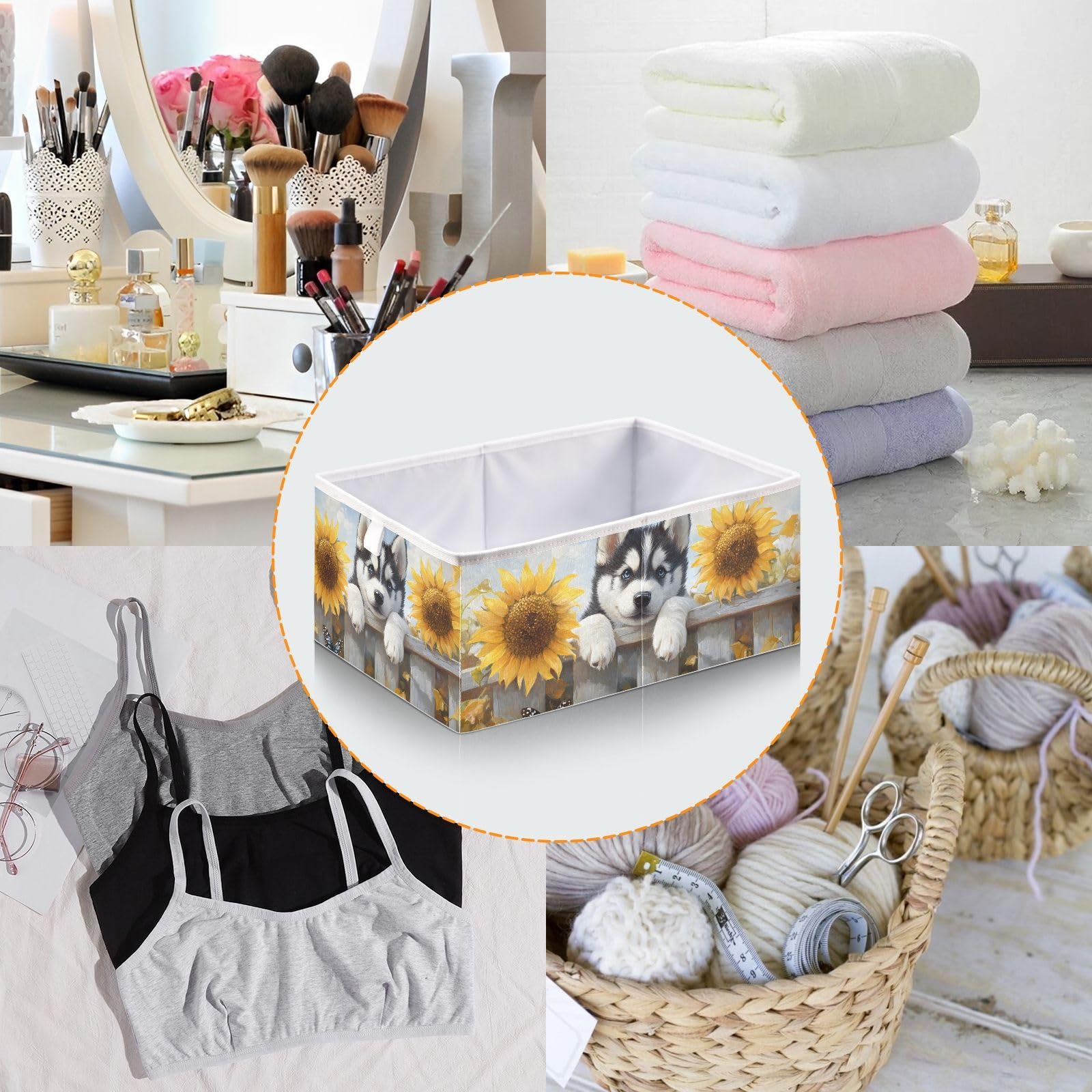 YMGQYJ Cute Husky Collapsible Storage Cube, Foldable Closet Organizers Storage Bins with Support Board for Shelf Closet Cabinet 15.7×10.6×6.9 IN