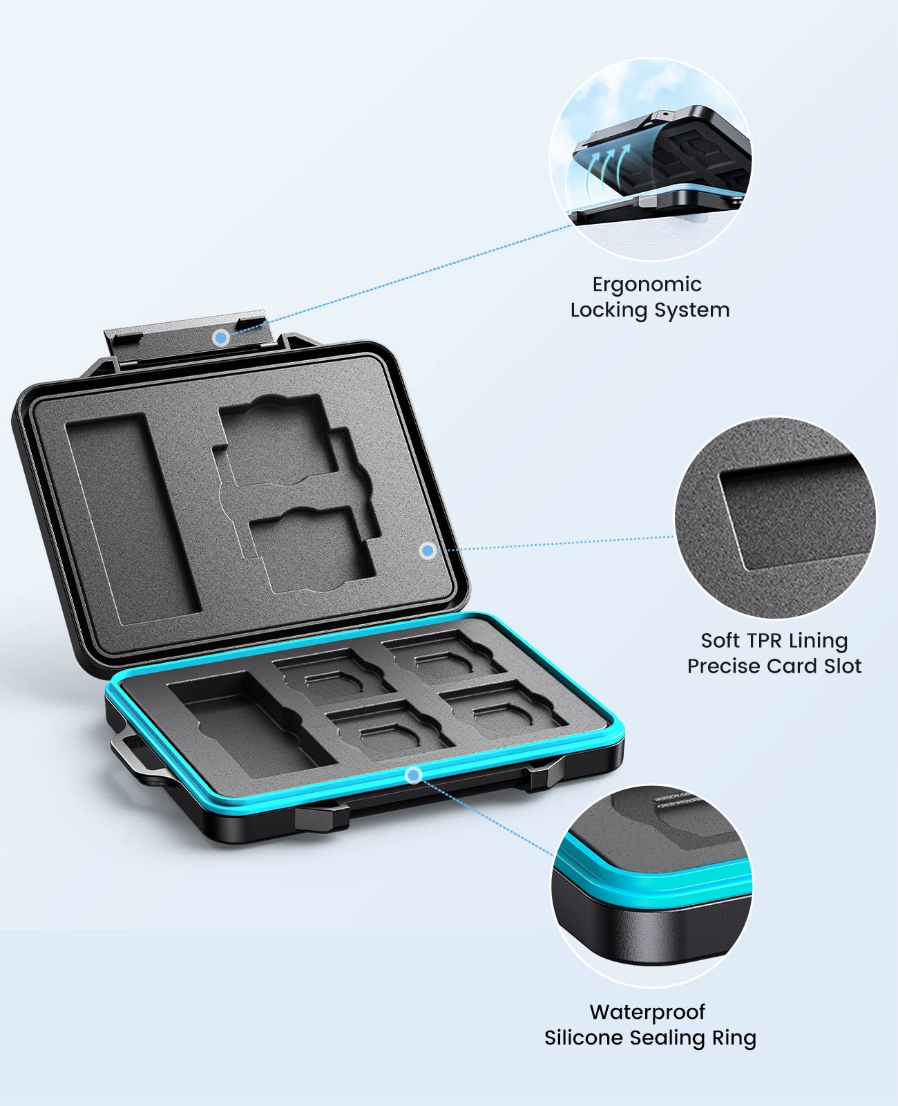 ORICO SD Card Case Holder Universal Waterproof for Memory Card Reader Carrying Case Anti-Shock Storage Holder 12 Slots Slim for Micro SD TF Compact Flash CF SDXC SDHC Cards