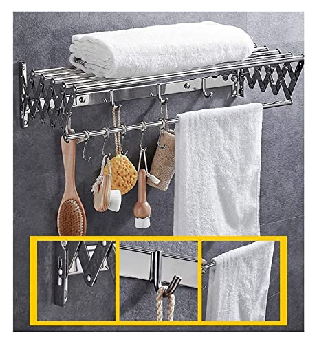 XMCX Retractable Wall Mounted Drying Rack Clothes Drying Rack Laundry Hanger with Hooks Foldable Clothes Dry Rack Space Saving Retractable Rack Easy Storage (Size : 60cm)