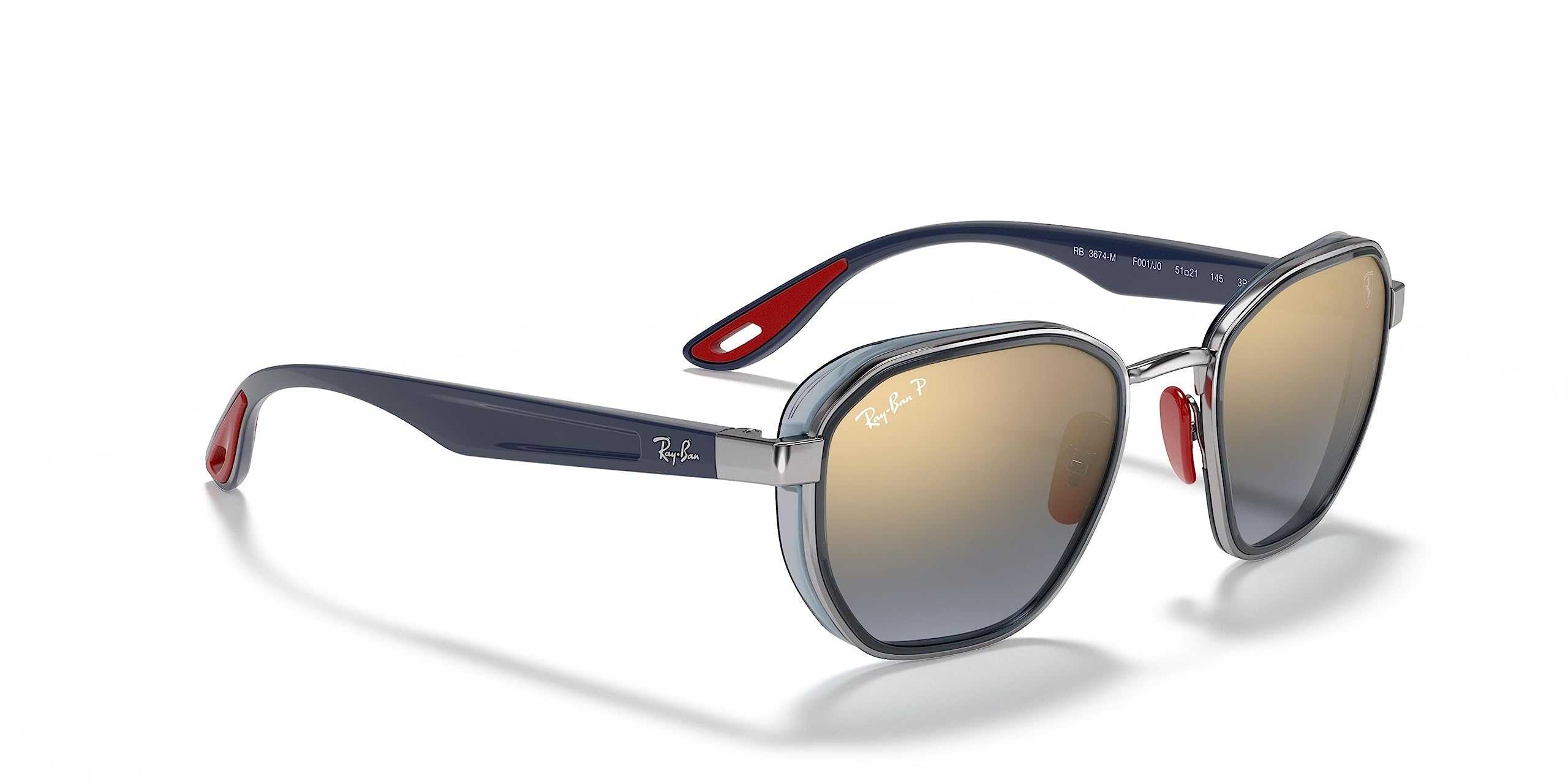 Ray-Ban RB3674M Scuderia Ferrari Collection Round Sunglasses, Gunmetal/Chromance Blue Mirrored Gold Polarized, 51 mm