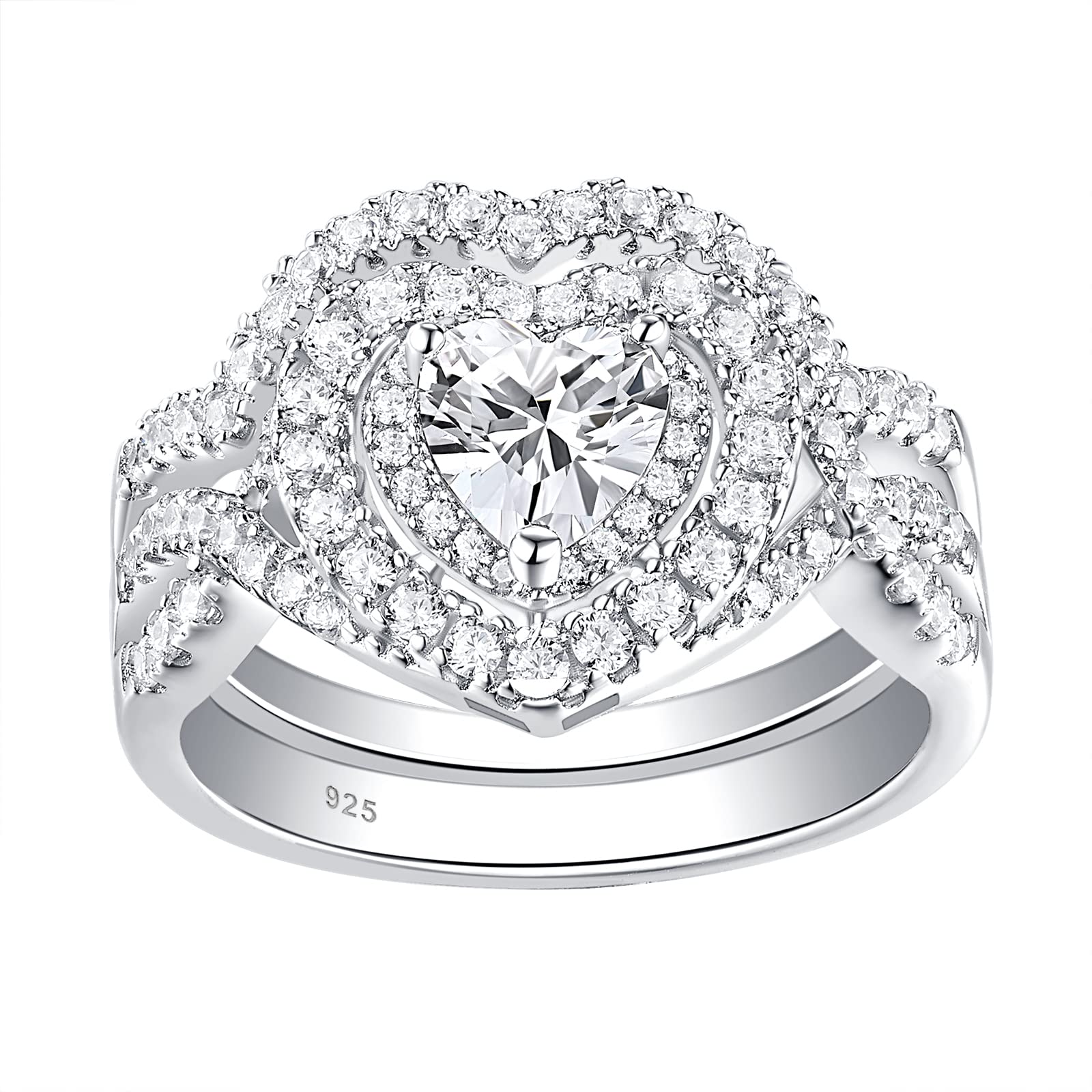 Newshe Wedding Rings for Women Engagement Ring Sets Sterling Silver Cz Pear Teardrop Oval Shape Size 4-13 (Heart Shape, 5)