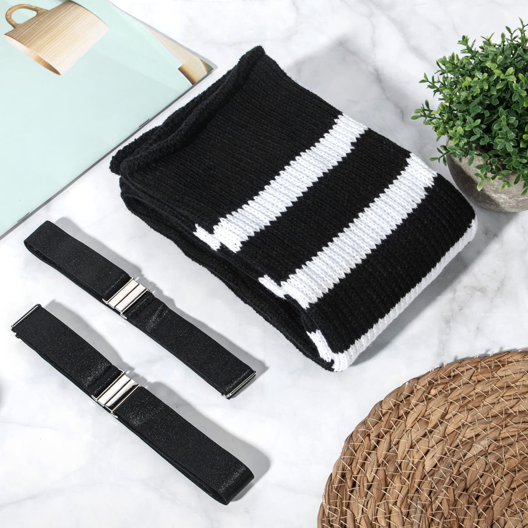 Qupish Plus Size Thigh High Socks for Thick Highs Extra Long Leg Warmers Knit Over The Knee High Socks for Women(Strip- Black)