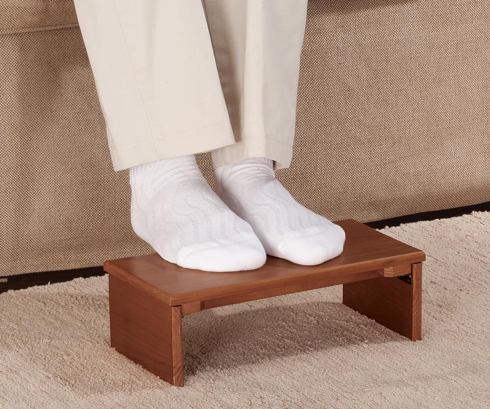 OakRidge Compact Portable Footrest, Collapsible Legs for Storage or Travel, Mahogany Wood Finish