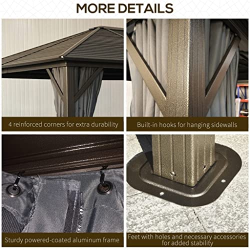 LHLLHL 10' X12' Hardtop Gazebo with Aluminum Frame, with 2 Hooks, Curtains and Netting for Garden, Patio, Backyard, Dark Grey
