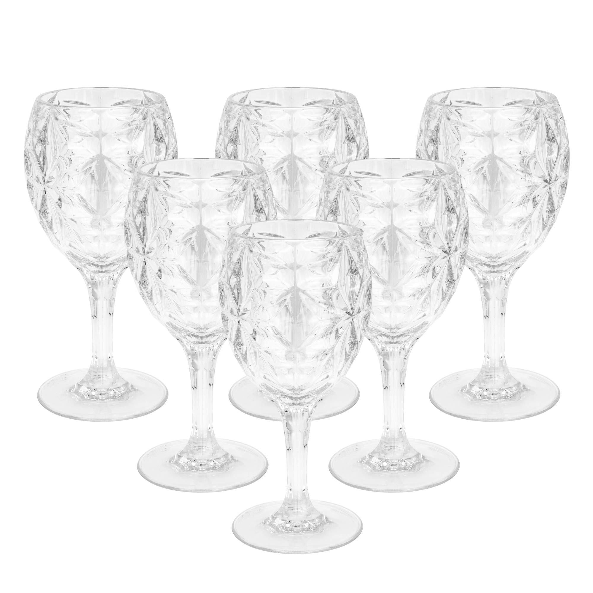 mcyiqihai 14-ounce Diamond Acrylic Wine Glasses-Plastic Stem Wine Glasses,All Purpose,set of 6Clear,BPA Free
