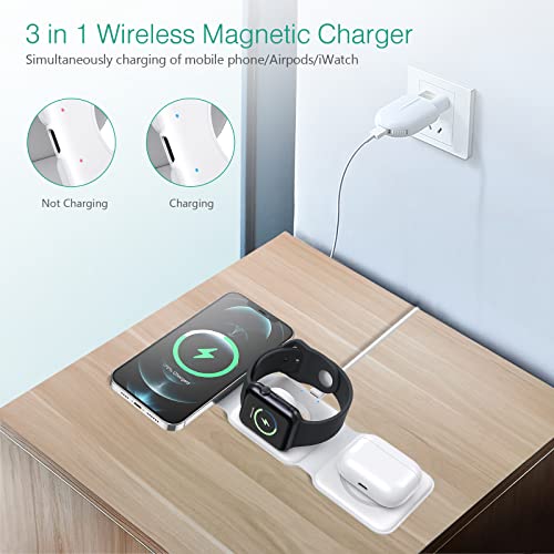 ORIA Foldable Wireless Charger, 3 in 1 Wireless Charging Pad, Fast Wireless Charger for iOS Phone 14/Plus/Pro/13/12/11, i Watch6/5/4/3/2/1, Air pods/Pro (Adapter Not Included)