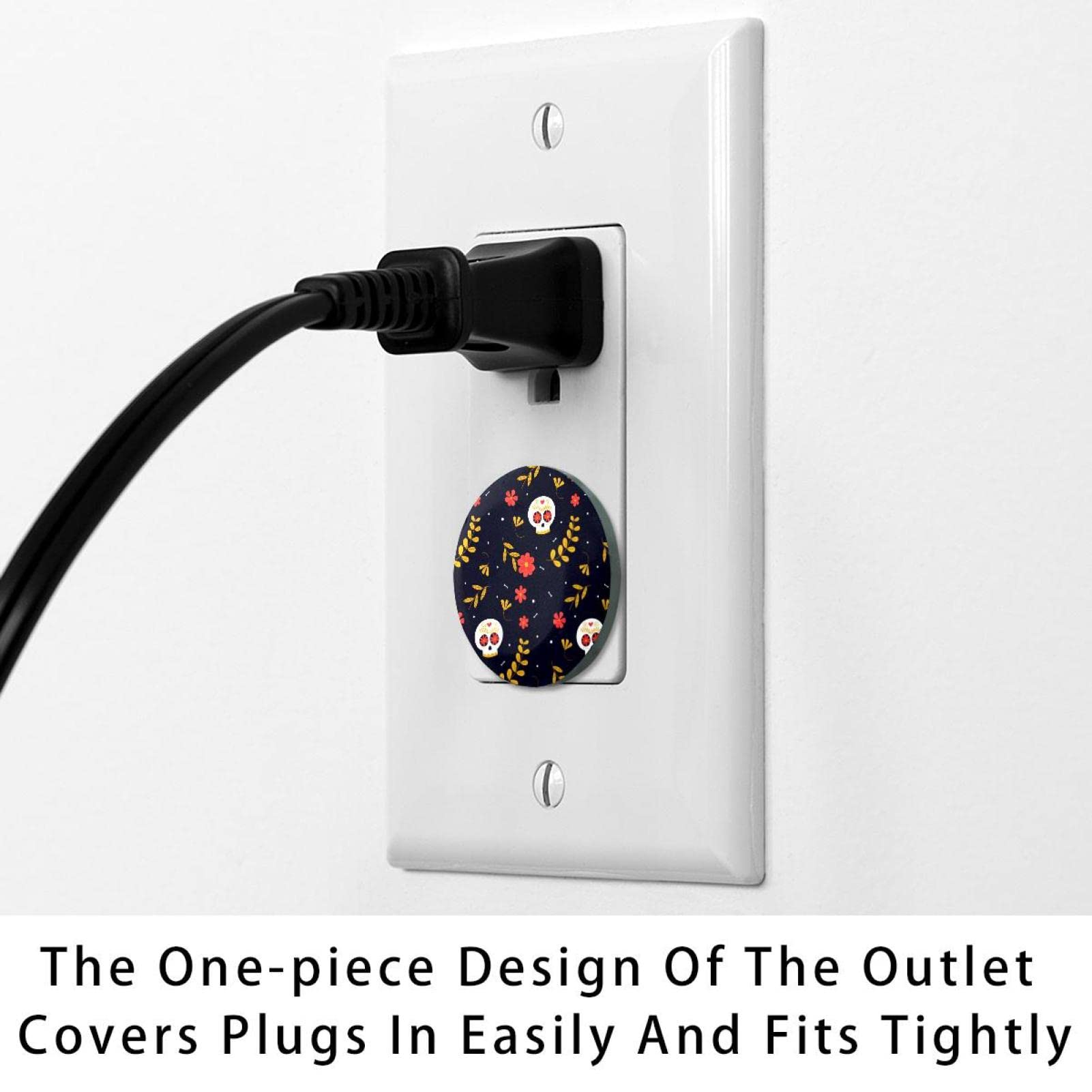 Skull Black Print Outlet Covers Decorative Baby Proofing Plug Covers 12 Pack, Baby Safety Plug Covers Child Proof Socket Covers for Home & Office, Electrical Protector for Baby