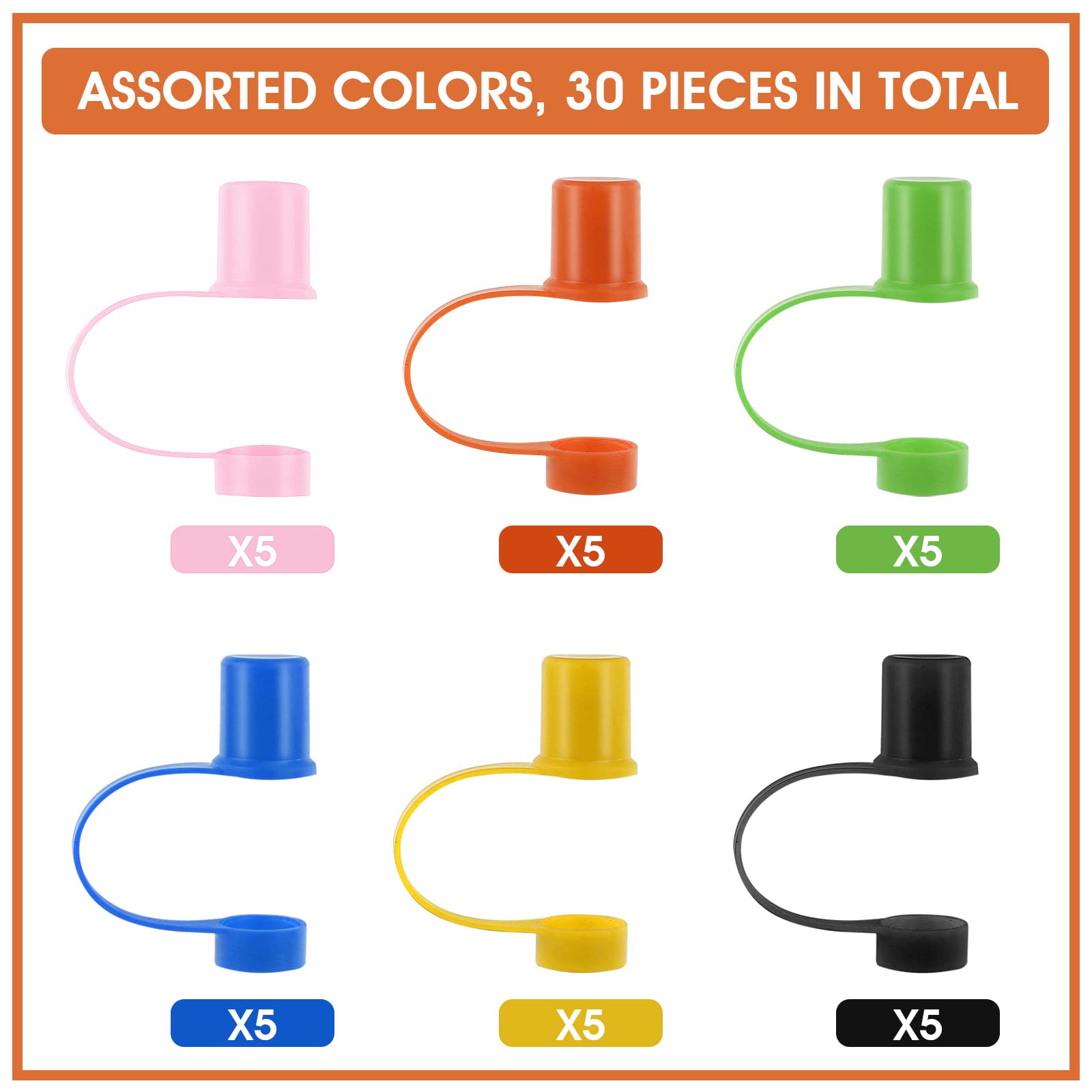 Prasacco 30 Pieces Colorful Straw Covers Cap, Plastic Straw Tips Cover Drinking Straw Caps Reusable Straw Lids Flexible Straw Plug for 9 mm Straws Anti-Dust Straw Tips Plugs