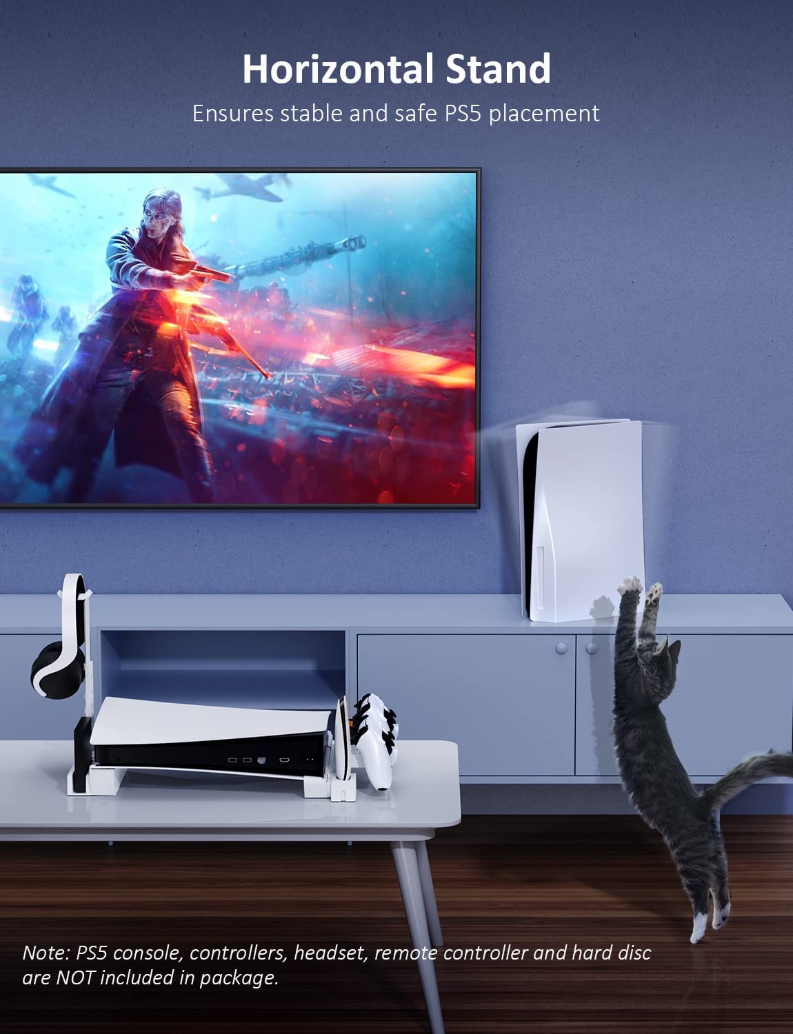 NexiGo PS5 Horizontal Stand Modular System, [Minimalist Design], Dual Controller Chargers, Hard Drive and Media Remote Slots, Base Stand with Headset Holder, for Playstation 5 Disc & Digital Editions