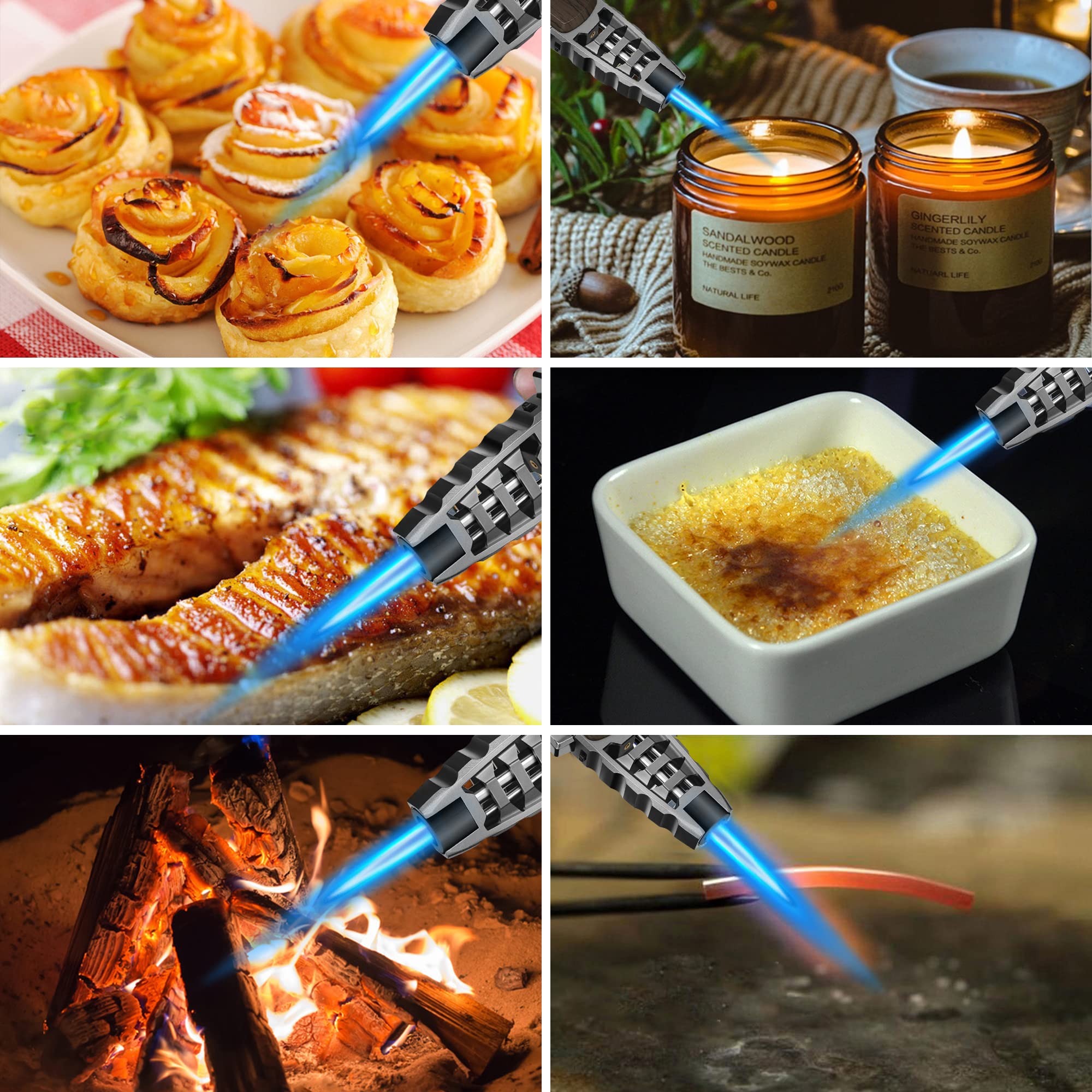 SAMNIU FireSaber Kitchen Solar Torch Butane Lighter, with safety lock, refillable & fits all gas tank, Adjustable Flame for Desserts, caramel pudding, grill, BBQ, Father's Day gift for men dad