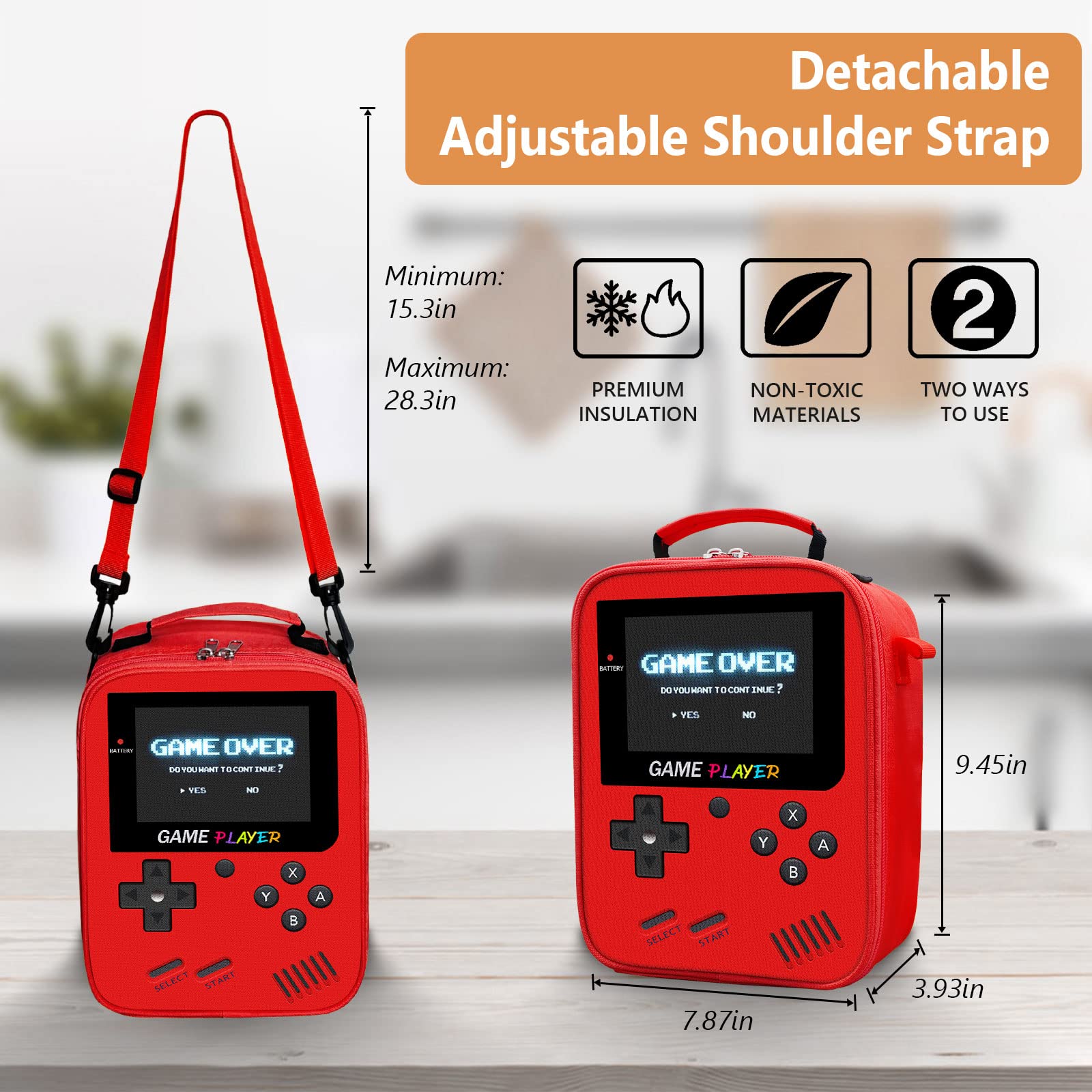 Lunch Box for Gamer Lunch Bag,Insulated Video Game Lunch Boxes Waterproof Leakproof with Adjustable Shoulder Strap