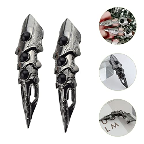 OSALADI 2Pcs Punk Knuckle Joint Ring Full Finger Open Ring Exaggerated Finger Joint Rings Hinged Activity Ring Jewelry Gothic Finger Rings Decoration for Cosplay Costume Party Supplies