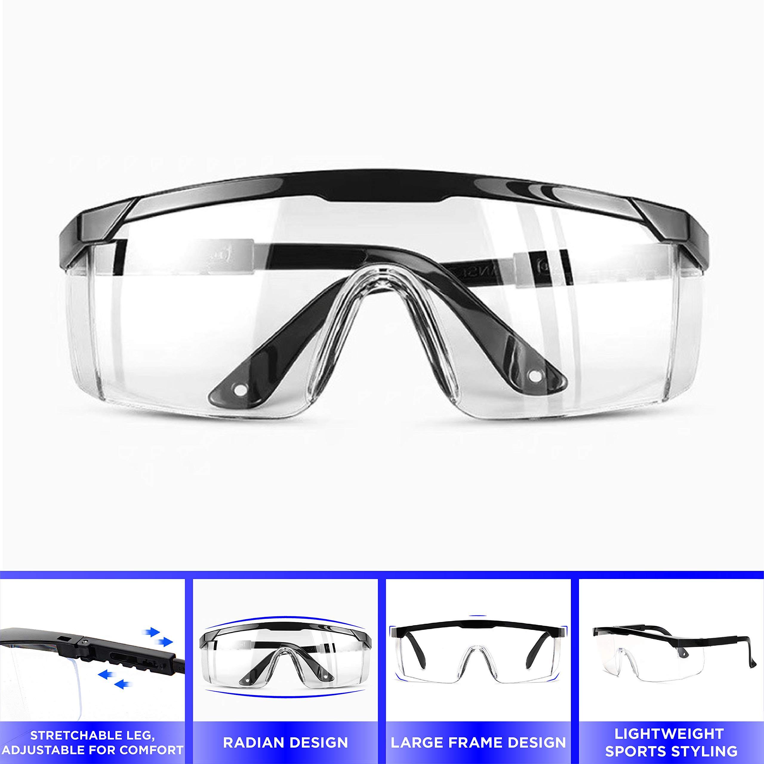 Locsee Safety Glasses, Safety Goggles, Adjustable Wide-Vision Protective Glasses, Lightweight Clear Fog-Proof Protective Eyewear
