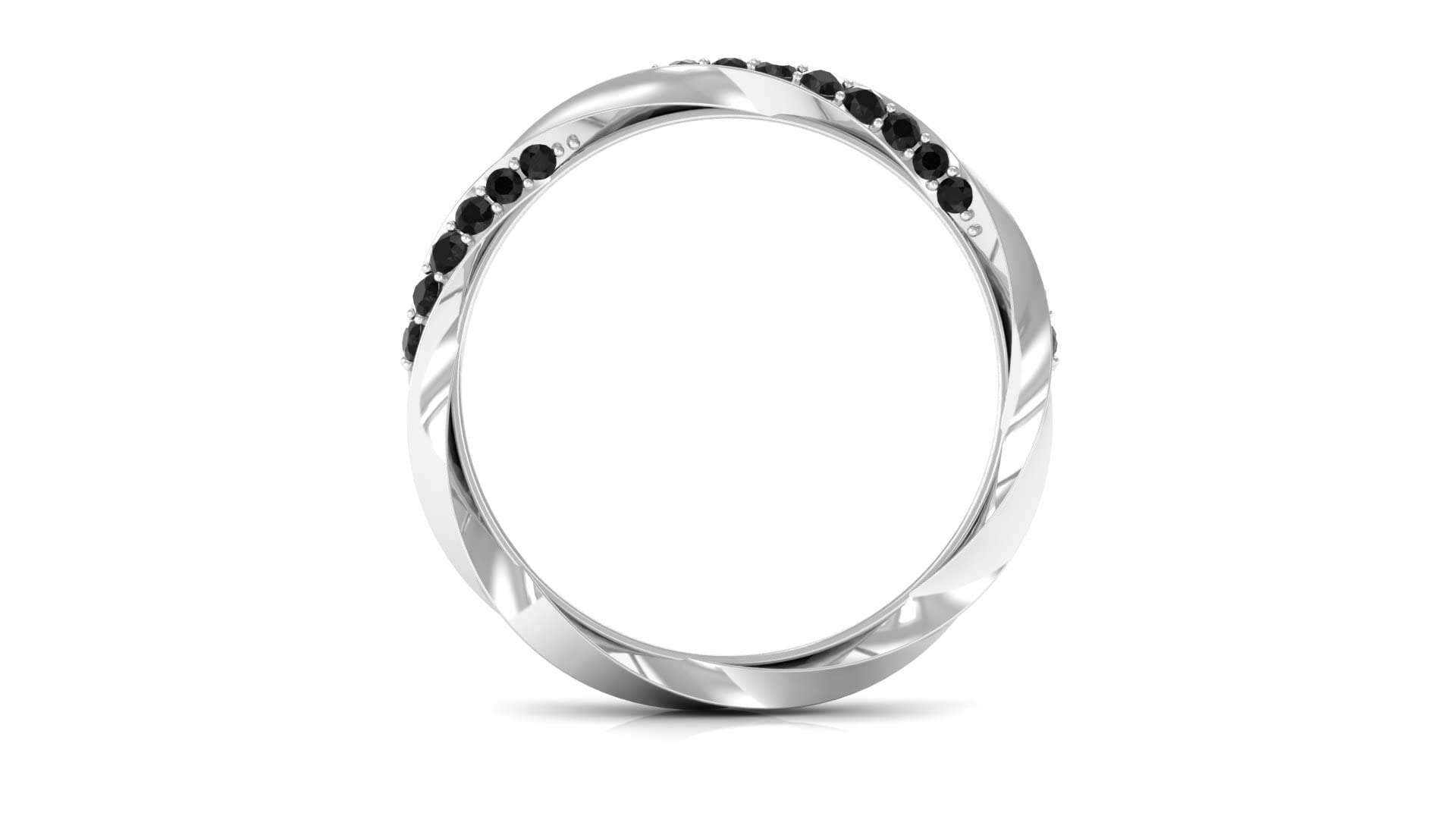 Natural Black Diamond Half Eternity Ring, AAA Quality, Certified Black Diamond Twisted Eternity Ring - Ready to Gift, 14K White Gold, Size:US 5.00