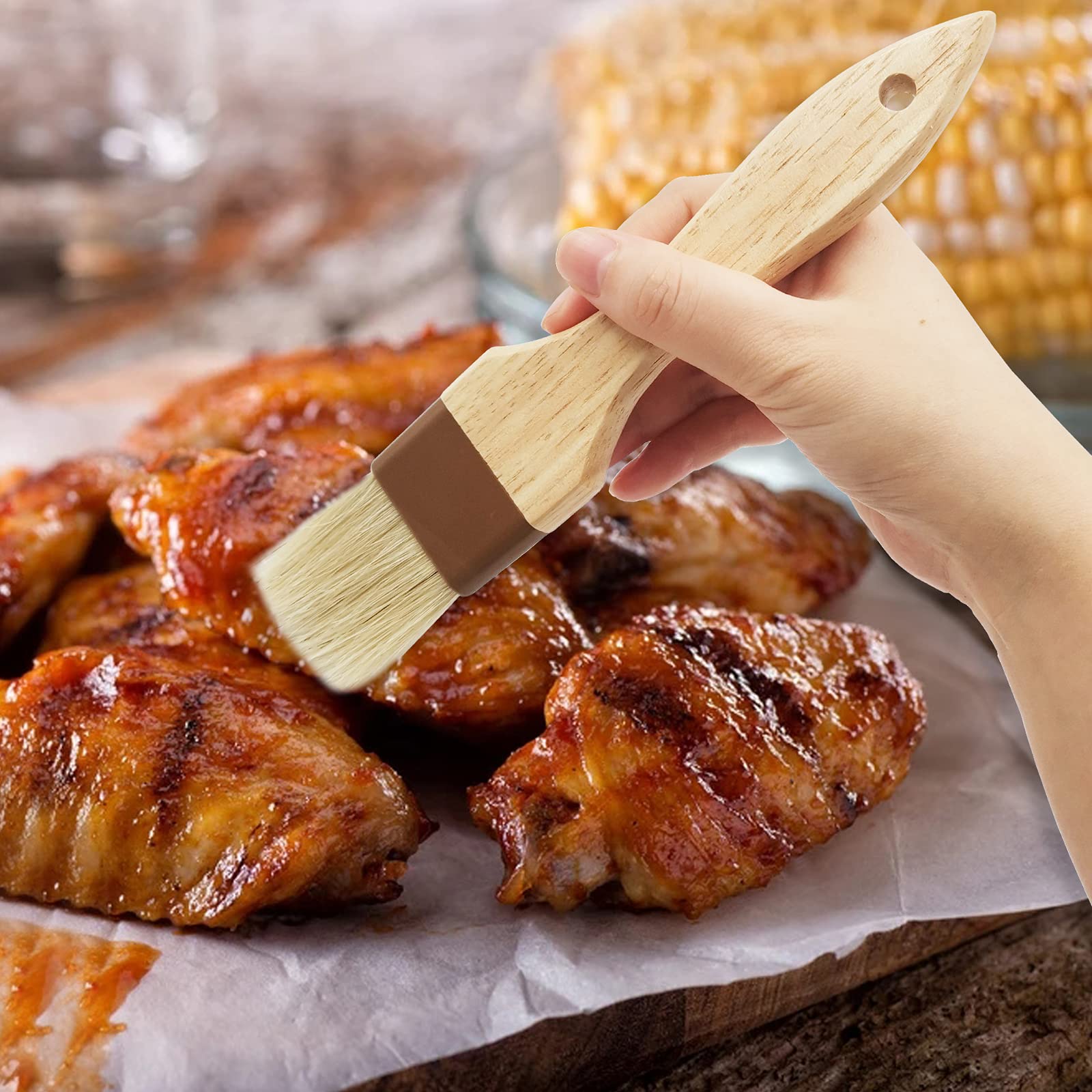 Set of 4, Pastry Brushes and Dough Scraper, findTop Basting Oil Brush with Boar Bristles Wooden Handle Hanging Hole with Extra Dough Scraper for Bread Dough BBQ Sauce Baking Cooking