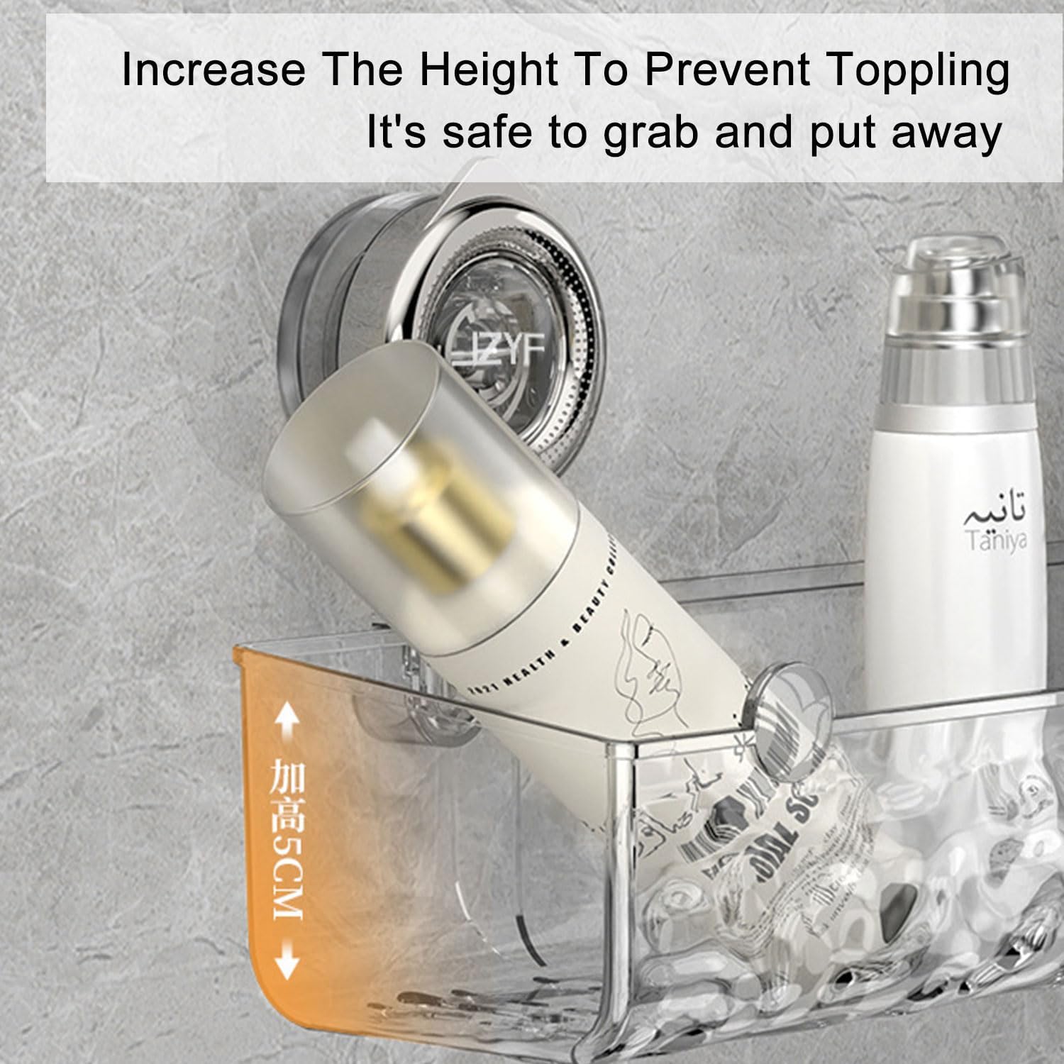 ZCNANDG No Drill Clear Wall Caddy, Drill-Free Removable Storage,Removable Suction Cup Shelf, Organizer for Shower, Sink, Wall Mounted Space Saver, No Drilling Bathroom Shower Organizer