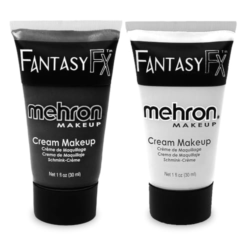Mehron Makeup Fantasy F/X Water Based Face & Body Paint Black and White Face Paint Bundle