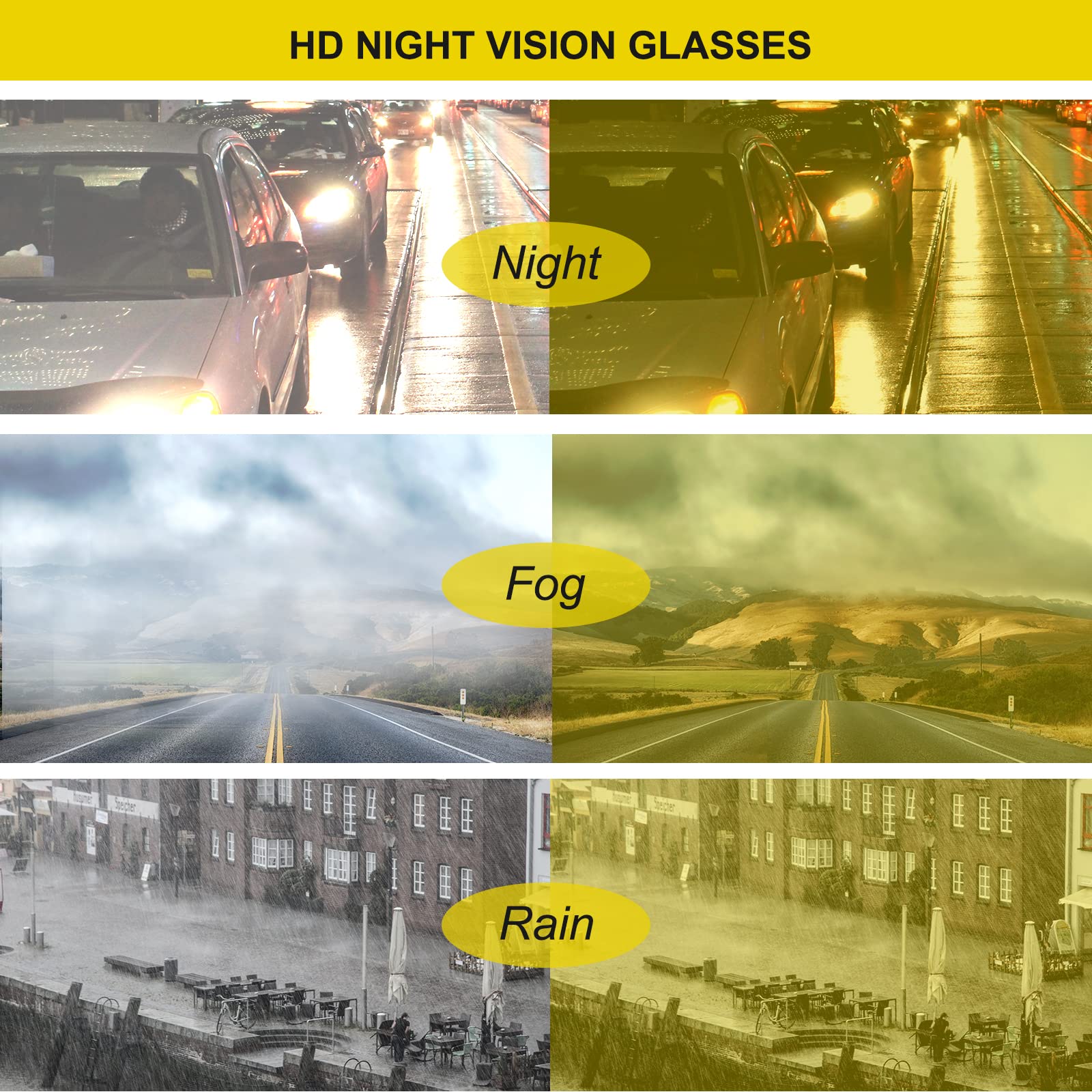 Night Vision Glasses Polarized Anti-Glare, HD Night Driving Yellow Glasses for Women Men