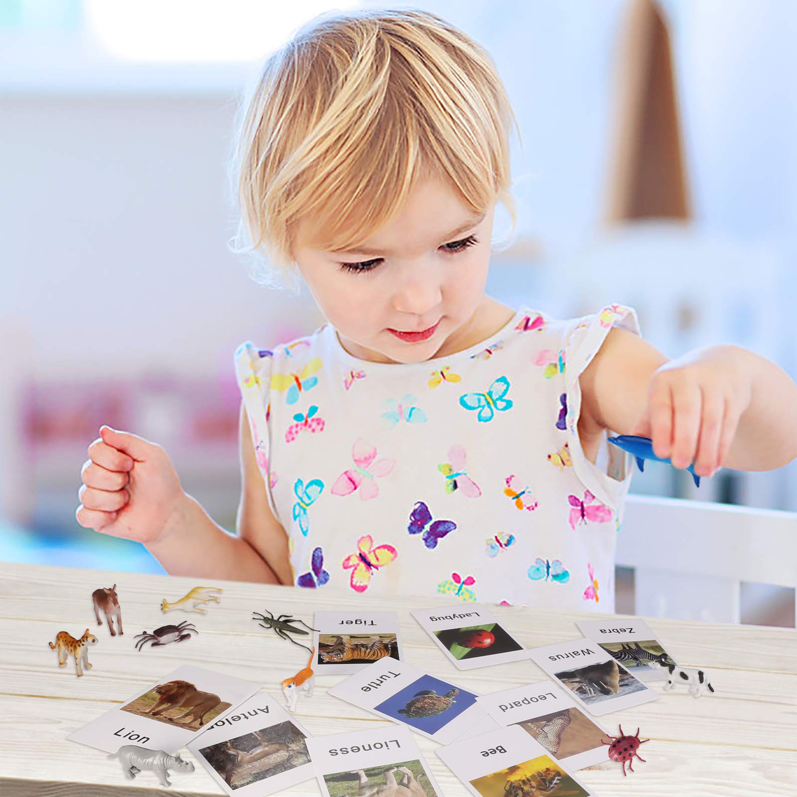 LOGANUSJ 48 PCS Montessori Marine Insects Poultry and Zoo Animals Figure Match 4 Sets - Matching Cards Montessori Language Materials Preschool Learning Toy, Language Materials, Shape Sorting Toy