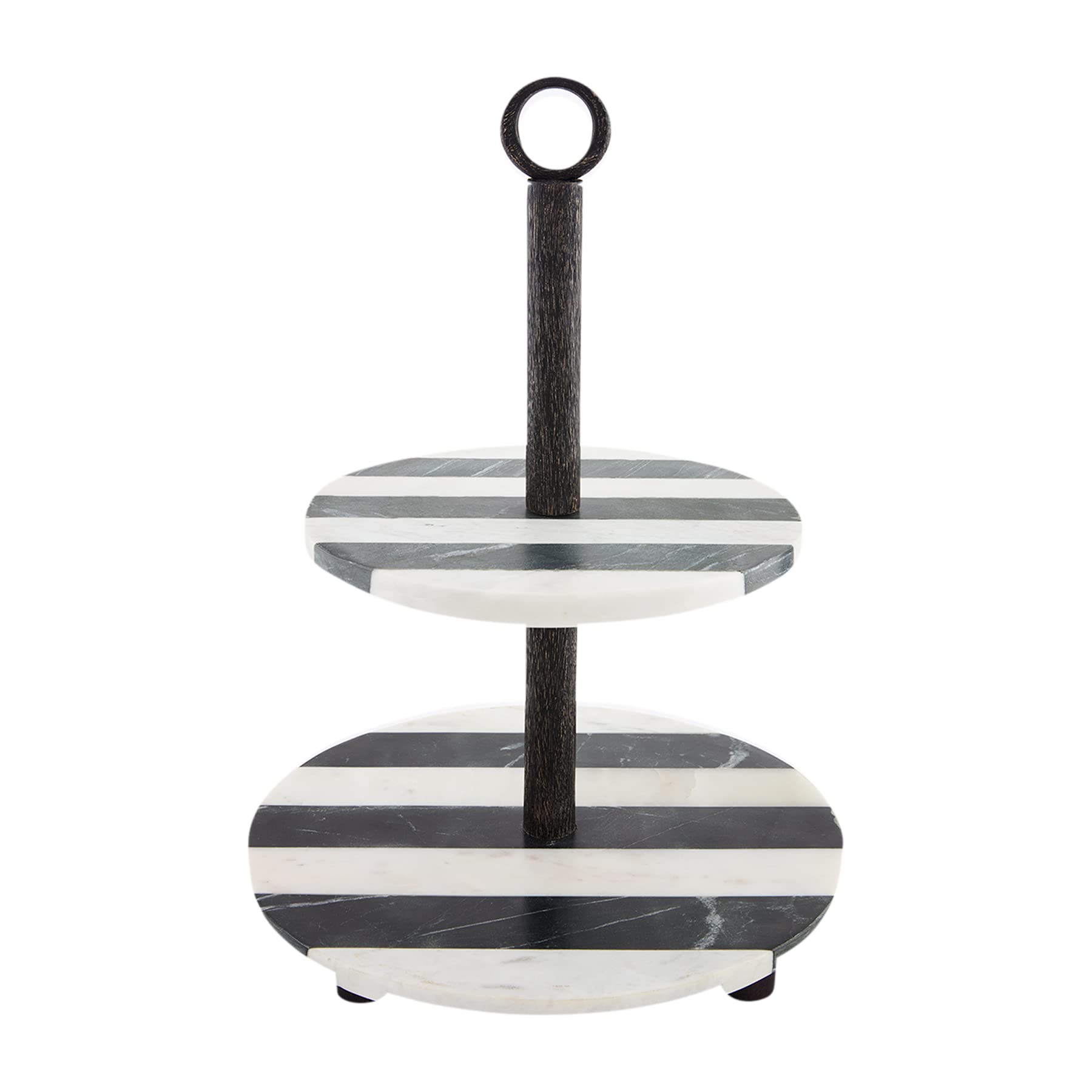 Mud Pie, White/Black, Marble Tiered Server, 16 1/4" x 12" dia