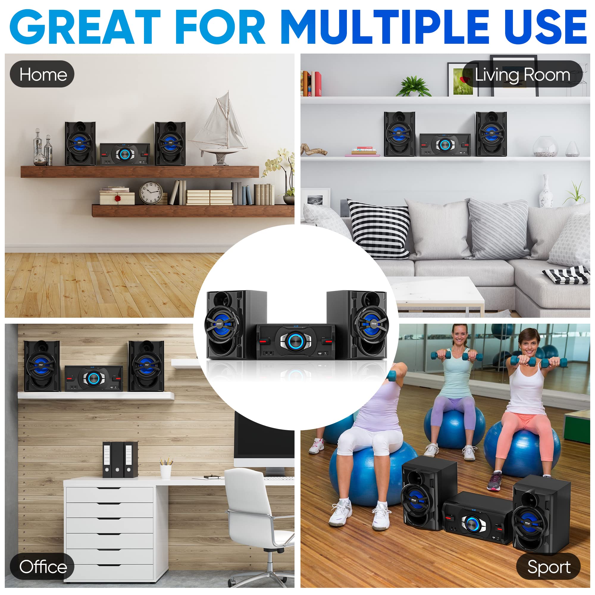 PyleUsa Wireless Bluetooth Stereo Boombox Radio Shelf Mini System - 500 Watt Max Power, Sleek Design for Home with MP3, USB, FM, Aux/2 mic Inputs, EQ, and Remote Control - PHSKR12