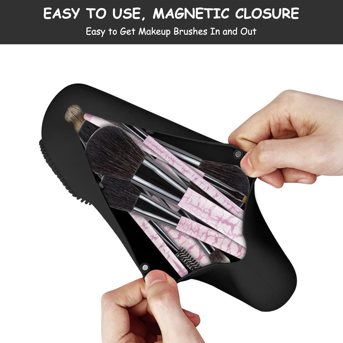 Xabzhzn Silicone Makeup Brush Holder Case, Full Sized & Larger Brushes Fit, Cosmetic Brush Holder Organizer, Silicon Make Up Brush Container for Travel, Daily Use, Black (Makeup Brushes Not Included)