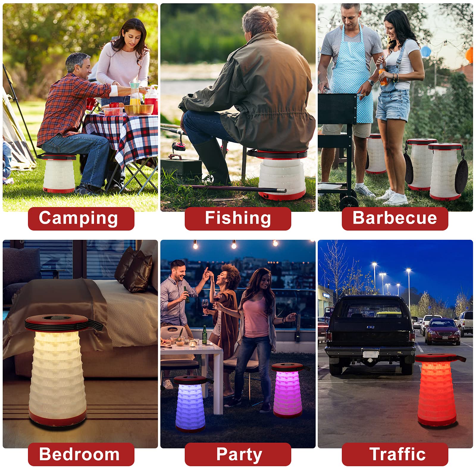 Night Cat Upgraded Folding Stools with Light for Adults Camping Retractable Plastic Chair Lightweight Portable Collapsible Stool with Cushion for Outdoors Indoors Max Load 440lbs