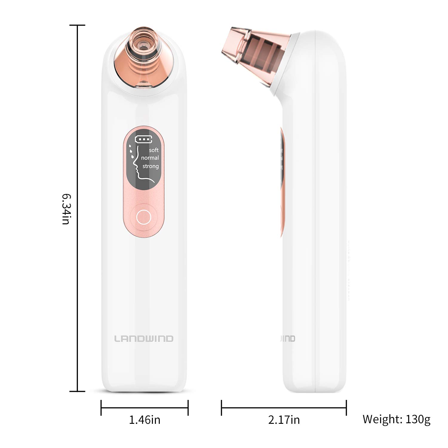 LANDWIND Blackhead Remover, acne suction tool, Facial Cleanser Pore Vacuum, with 4 Probes and 3 Adjustable Suction Level, USB Rechargeable, LED Display, for blackhead, pimple, zit, white heads, Grease
