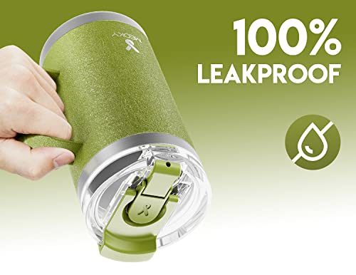 Meoky 20oz Insulated Coffee Mug with Lid and Handle, 100% Leak Proof Stainless Steel Coffee Cup with Tritan Lid, Double Wall Vacuum Coffee Tumbler with Handle (Forest)