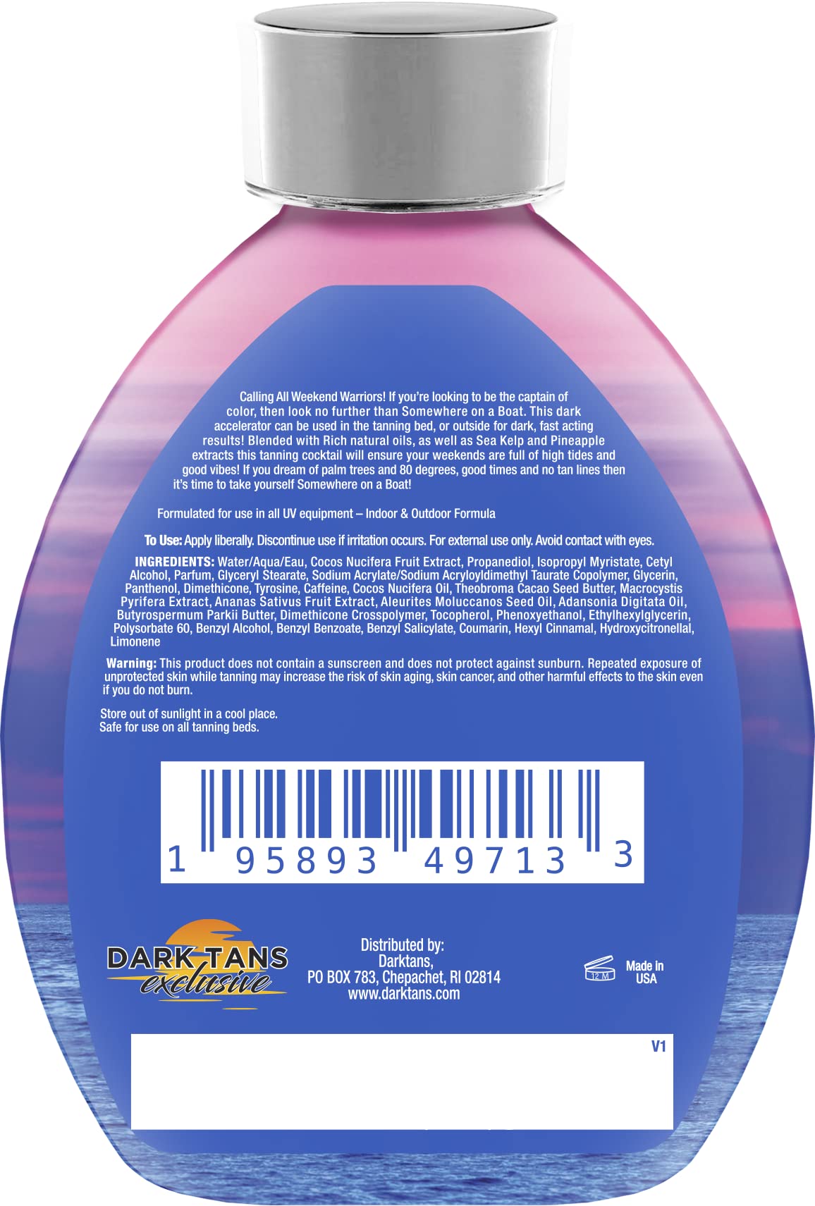 Somewhere On A Boat Tanning Lotion for Indoor Tanning Beds/Outdoor Sun Tan Dark Tanning Bed Lotion w/Coconut Oil, Pineapple & Shea Butter 13.5oz - White Lotion, NO Bronzer
