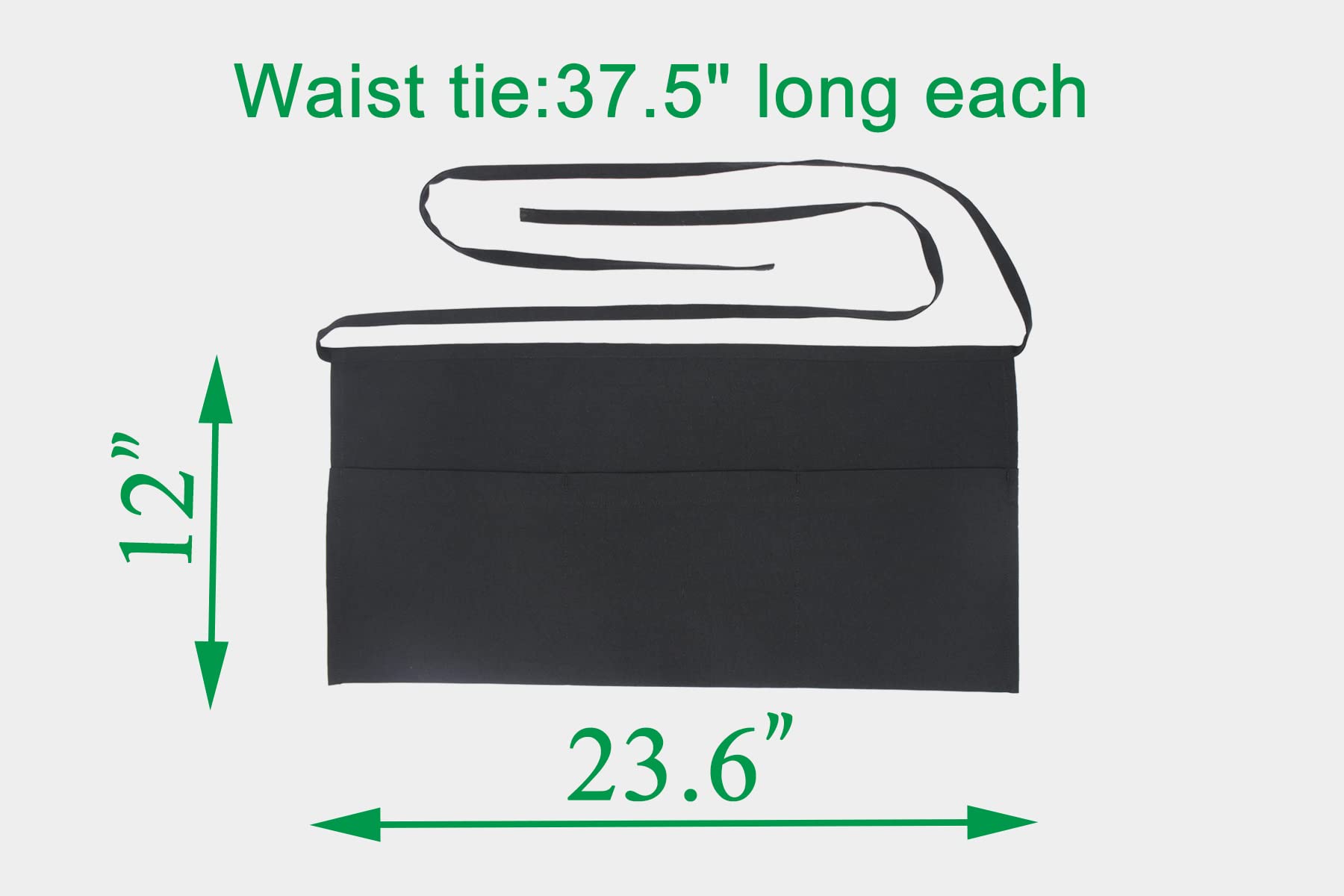 SEW UR LIFE Resist Water 3 Big Pockets Black Waist Server Apron Kitchen Restaurant Bistro Cafe Bar Pub Bakery Unisex Half Aprons for Chef, Baker, Servers, Waitress, Waiter(Thin Straps
