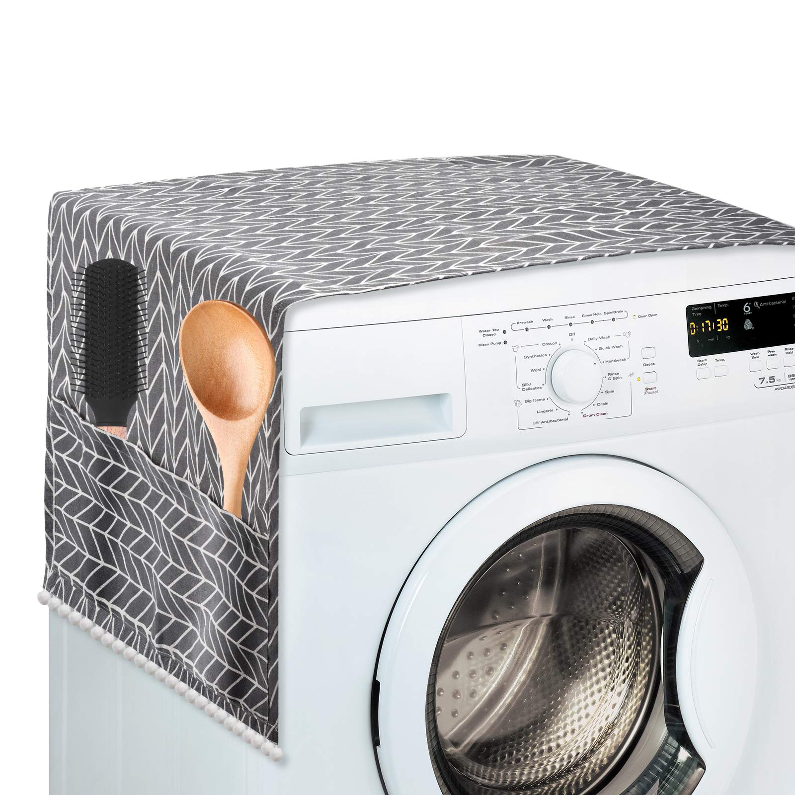 LOYIFE Washing Machine Top Covers, Refrigerator Dust Cover, Washer And Dryer Top Cover Front Load, With 4 Storage Bags, Grey, 51*21.5 in