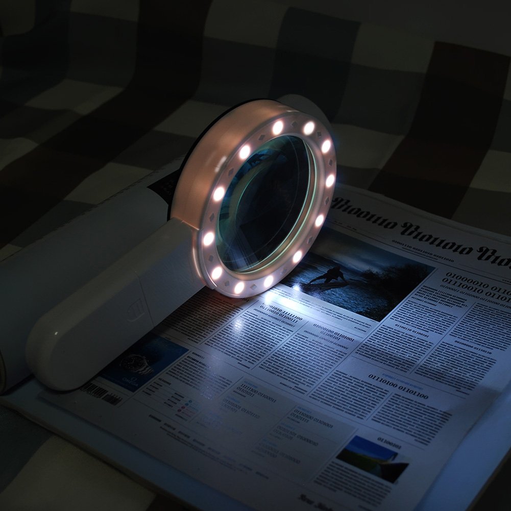 Magnifying Glass with Light, 30X Illuminated Large Magnifier Handheld 12 LED Lighted Magnifying Glass for Seniors Reading, Soldering, Coins, Jewelry, Macular Degeneration(Silver Button)