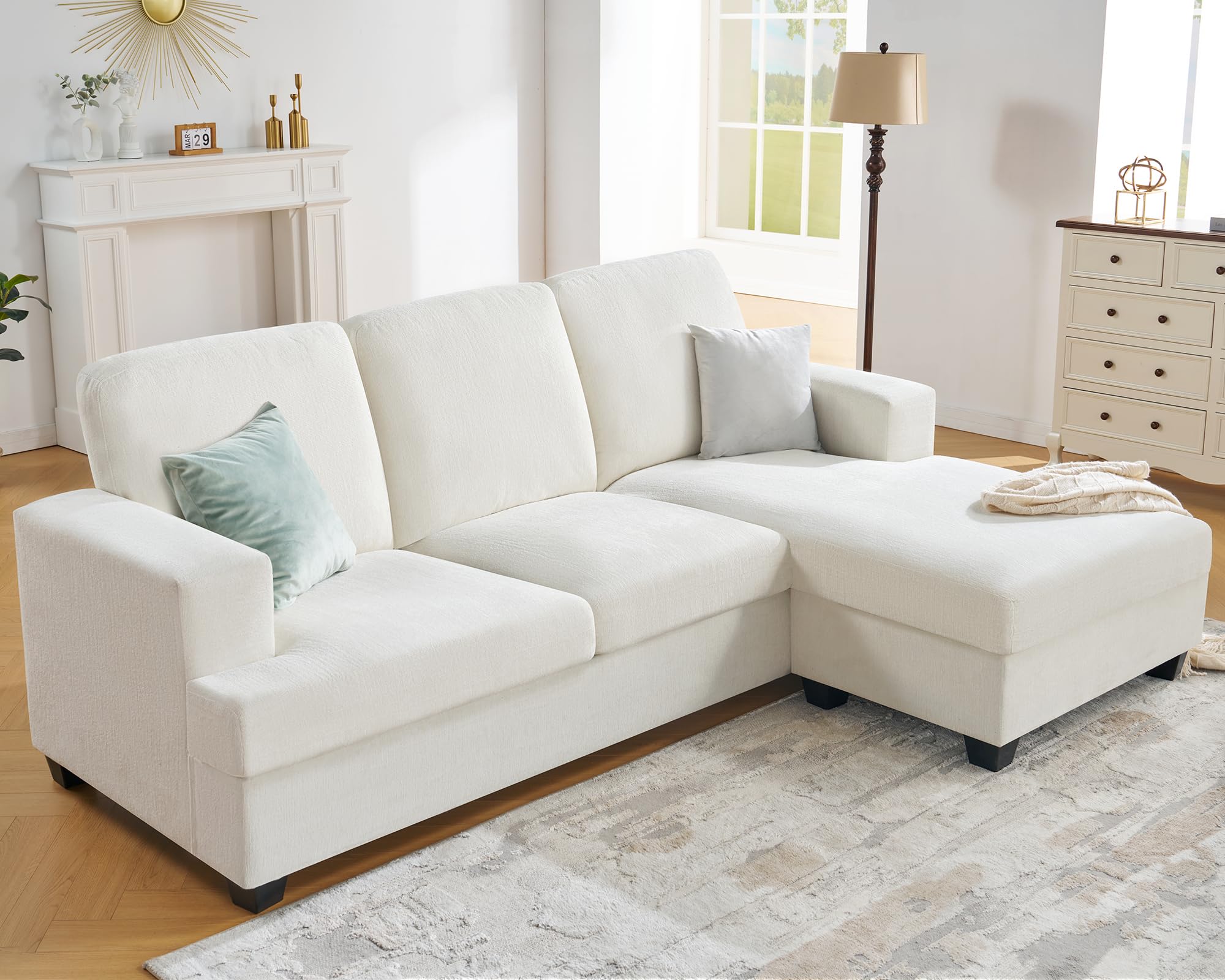 VanAcc 89 Inch Convertible Sofa with Storage, Reversible L Shape Sofa Couch with Chaise, Comfy couches for Living Room, Beige Chenille