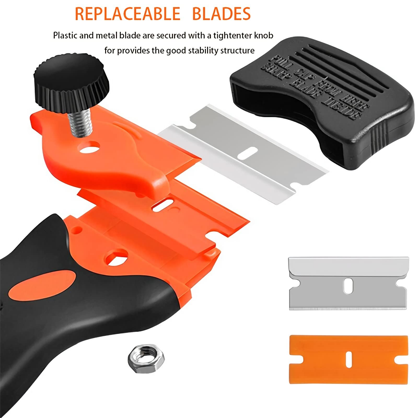 Razor Blade Scraper, Double Edged Razor Blade Scraper Tool with 20 Pcs Razor Blades, Glass Paint Remover Cleaning Scraper for Window, Decals, Tint, Stickers, Labels, Caulk, Adhesive, Glass Stove Top