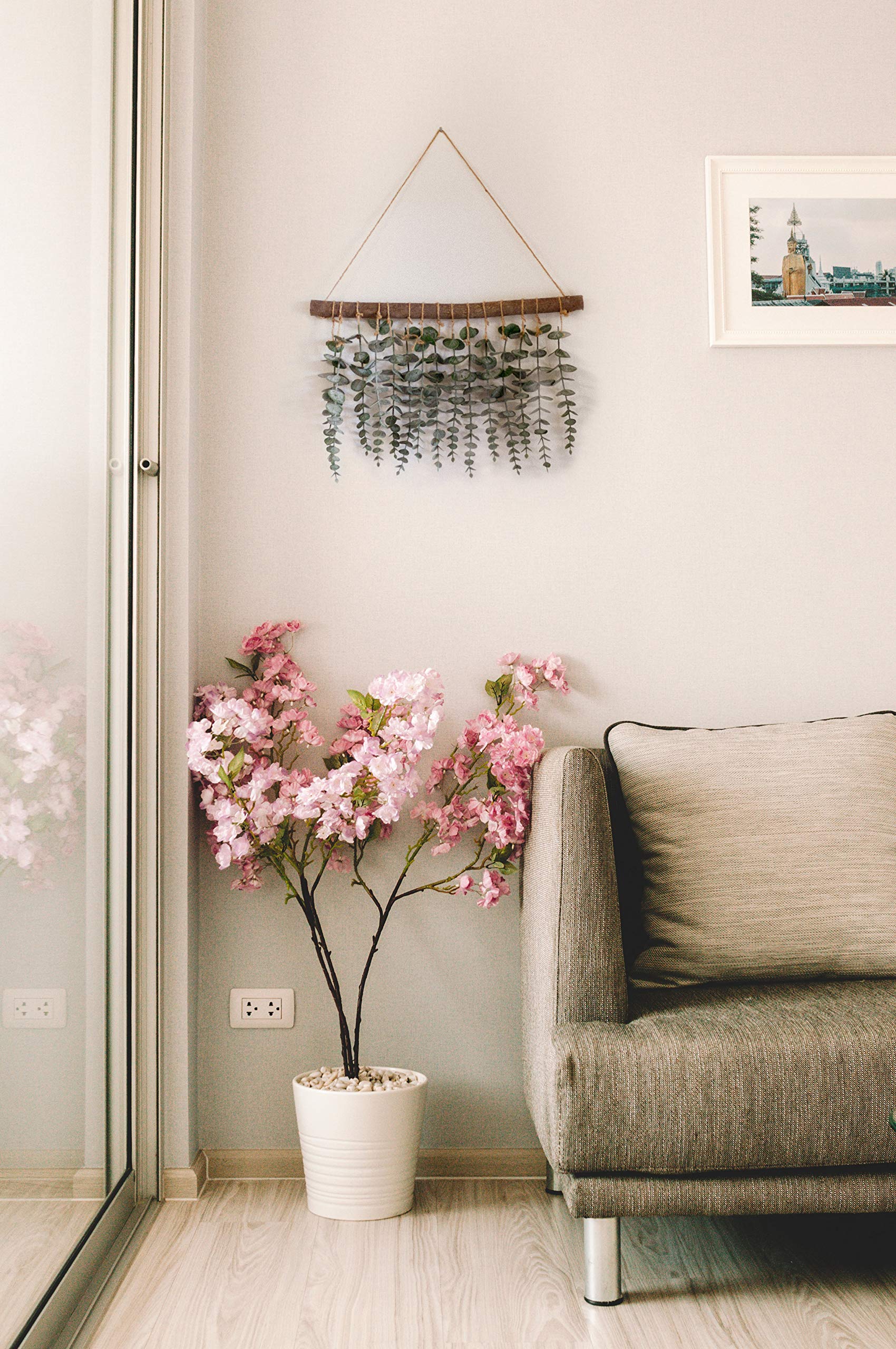 LokoVynes Artificial Eucalyptus Wall Decor - Wall Hanging Eucalyptus Greenery Gives Any Room a Natural, Trendy, Modern Feel - Boho Bedroom Decorations, Bathroom Wall Decor, Kitchen Decorations