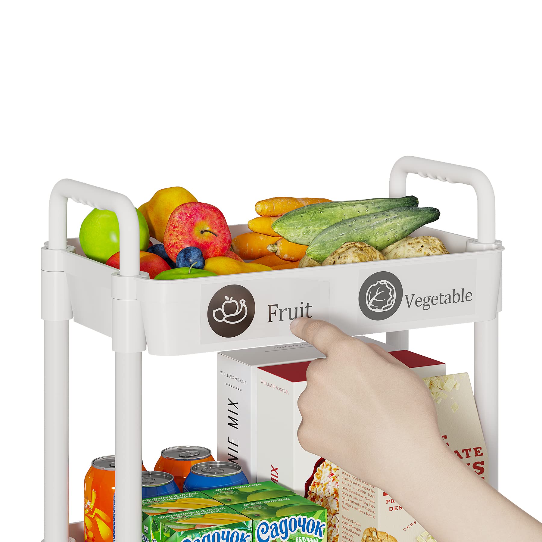 Laiensia 4-Tier Storage Cart,Multifunction Utility Rolling Cart Kitchen Storage Organizer,Mobile Shelving Unit Cart with Lockable Iron Wheels for Bathroom,Laundry,Room,with Classified Stickers,White