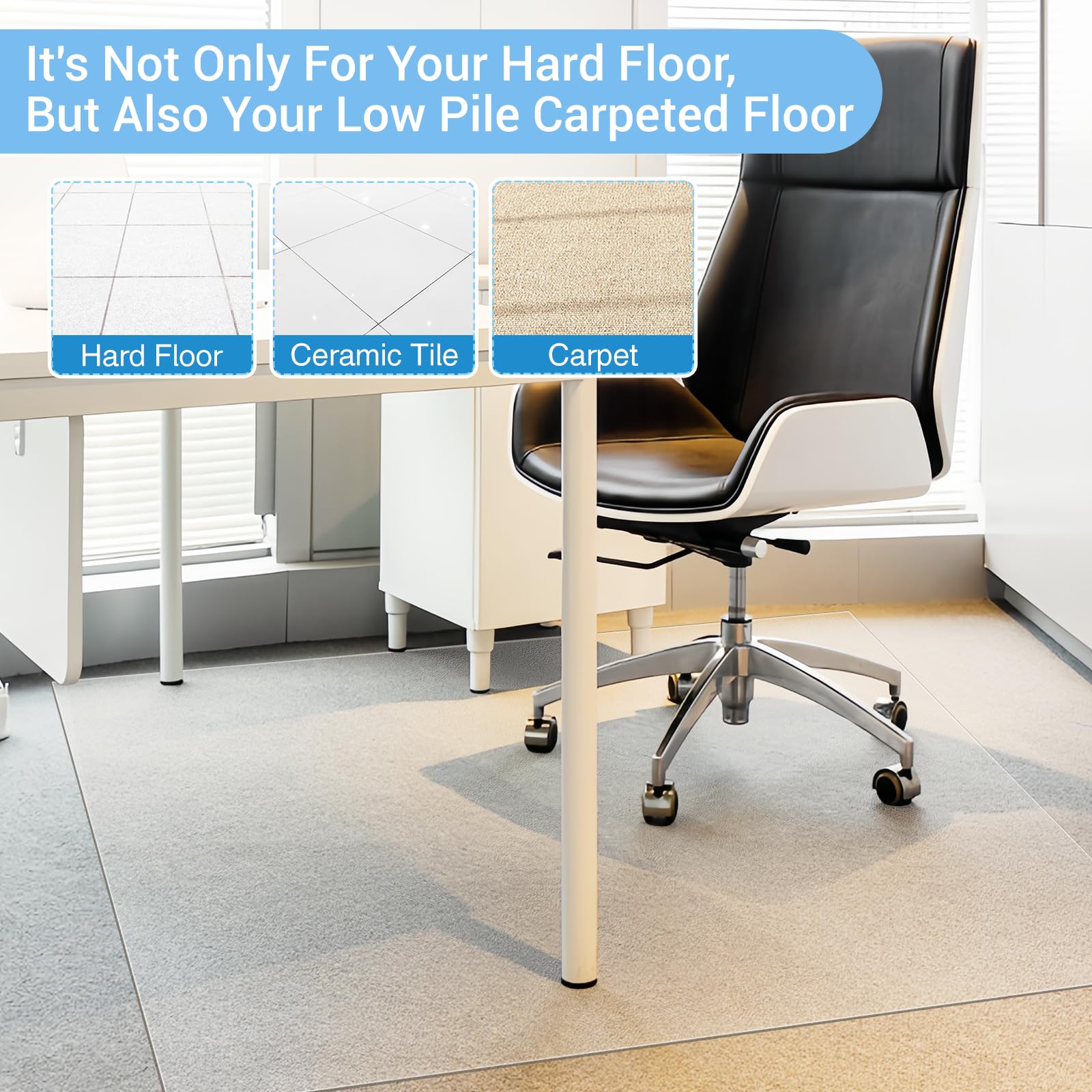 Luxstep Office Chair Mat for Carpet,Chair Mat for Carpet,Heavy Duty Hardwood/Tile Floor Protector,Easy Glide Desk Chair Mat for Work,Study,Dining and Gaming with Extended Lip, Crystal Clear(36βx 48β)